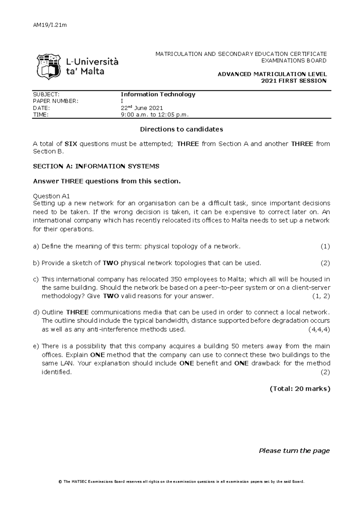 Information Technology ADVMay 2021 - AM19/I © The MATSEC Examinations ...