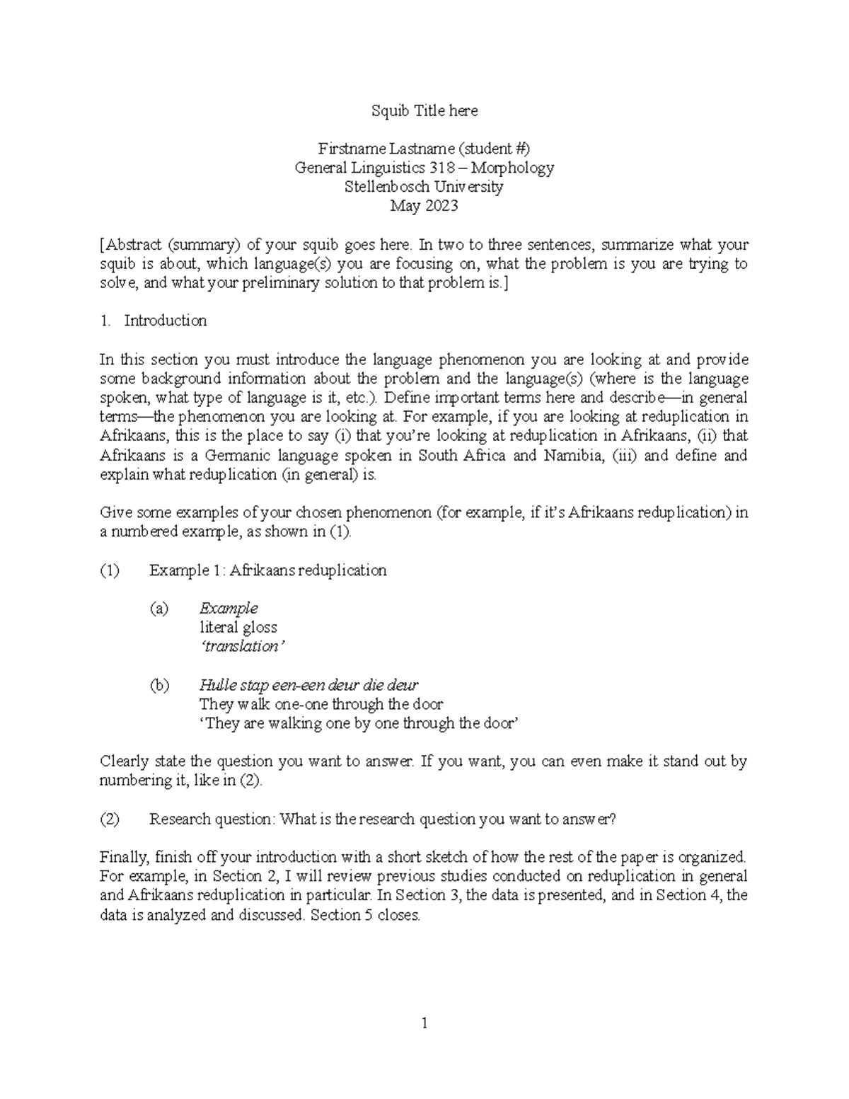 Squib Template - Squib Title here Firstname Lastname (student #) General Linguistics 318 – - Studocu