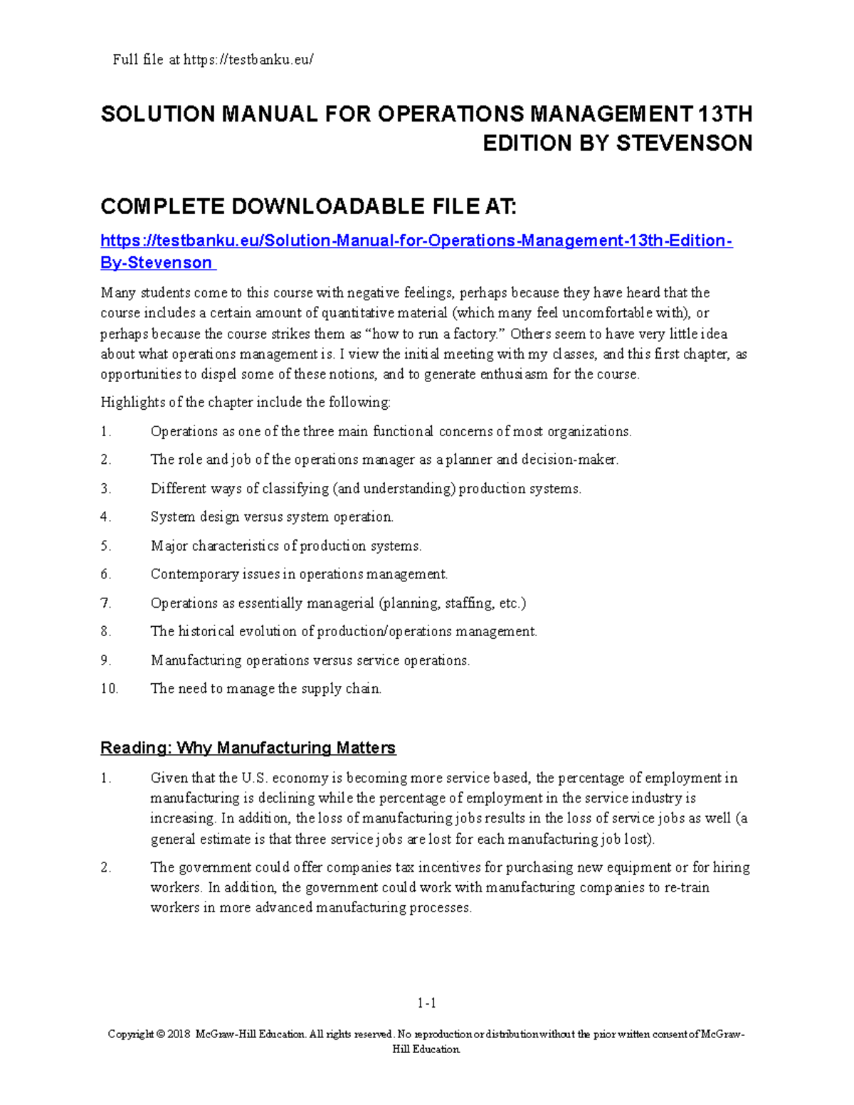 Solution Manual for Operations Managemen - SOLUTION MANUAL FOR ...