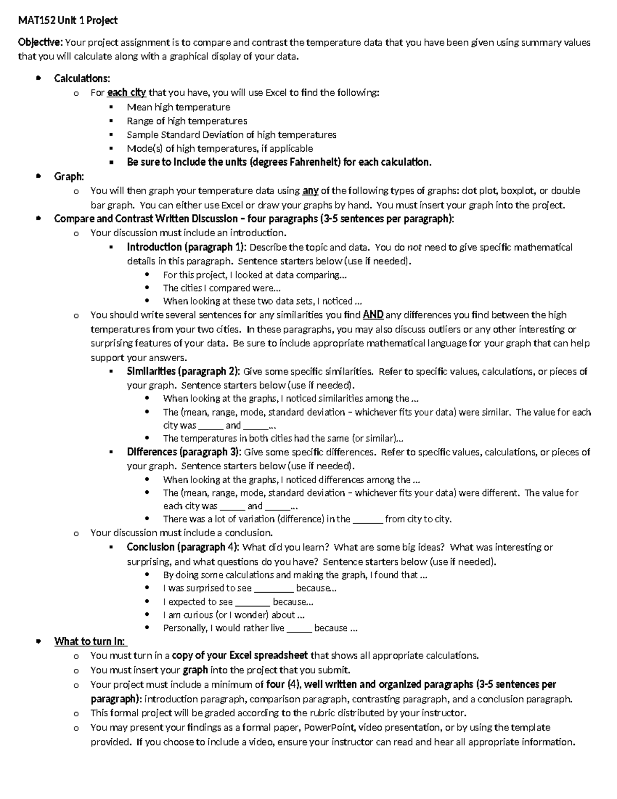 MAT152 Unit 1 Project updated Fall 2023 - MAT152 Unit 1 Project ...