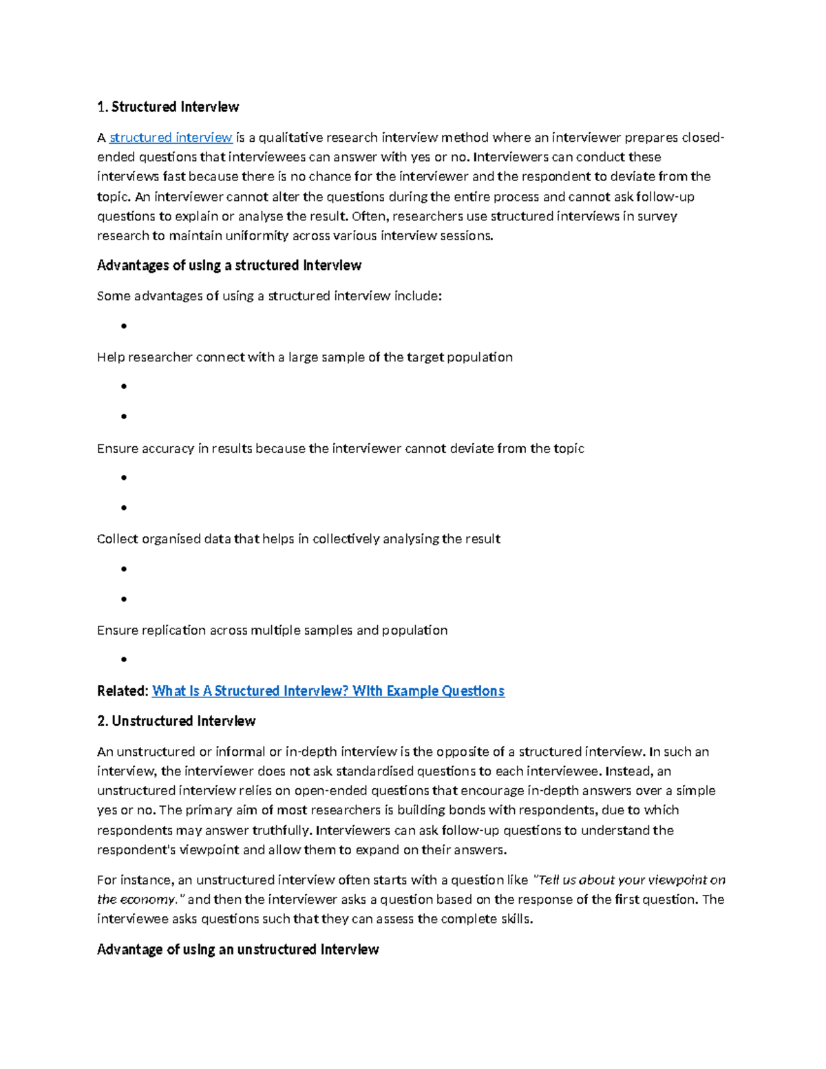 Epidem 12epidemiology notes - 1. Structured interview A structured ...