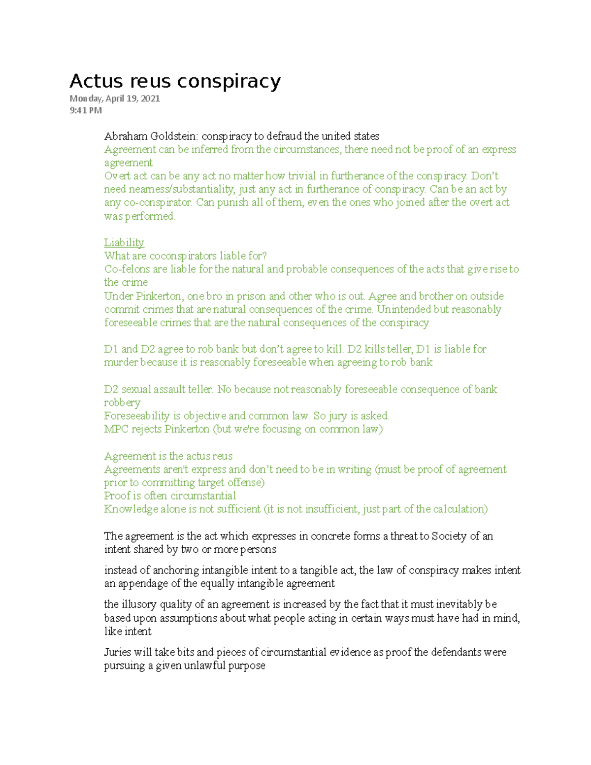 Actus reus conspiracy - Actus reus conspiracy Monday, April 19, 2021 9: ...