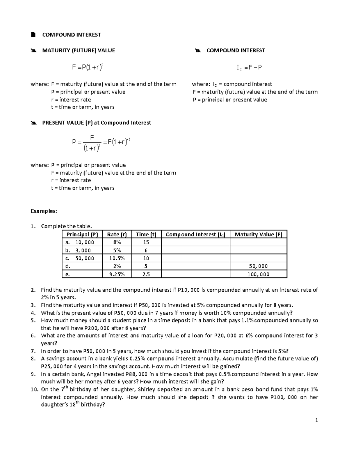 Compound Interest - Lecture notes 5 - COMPOUND INTEREST MATURITY ...