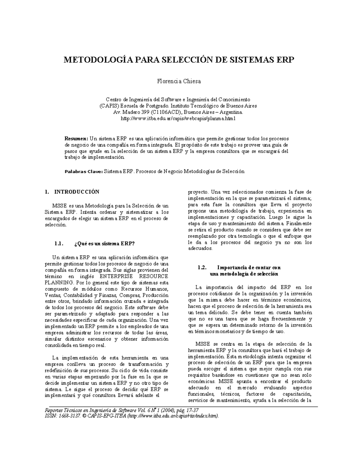 Metodologia para seleccion de sistemas erp - METODOLOGÍA PARA SELECCIÓN DE SISTEMAS ERP ...