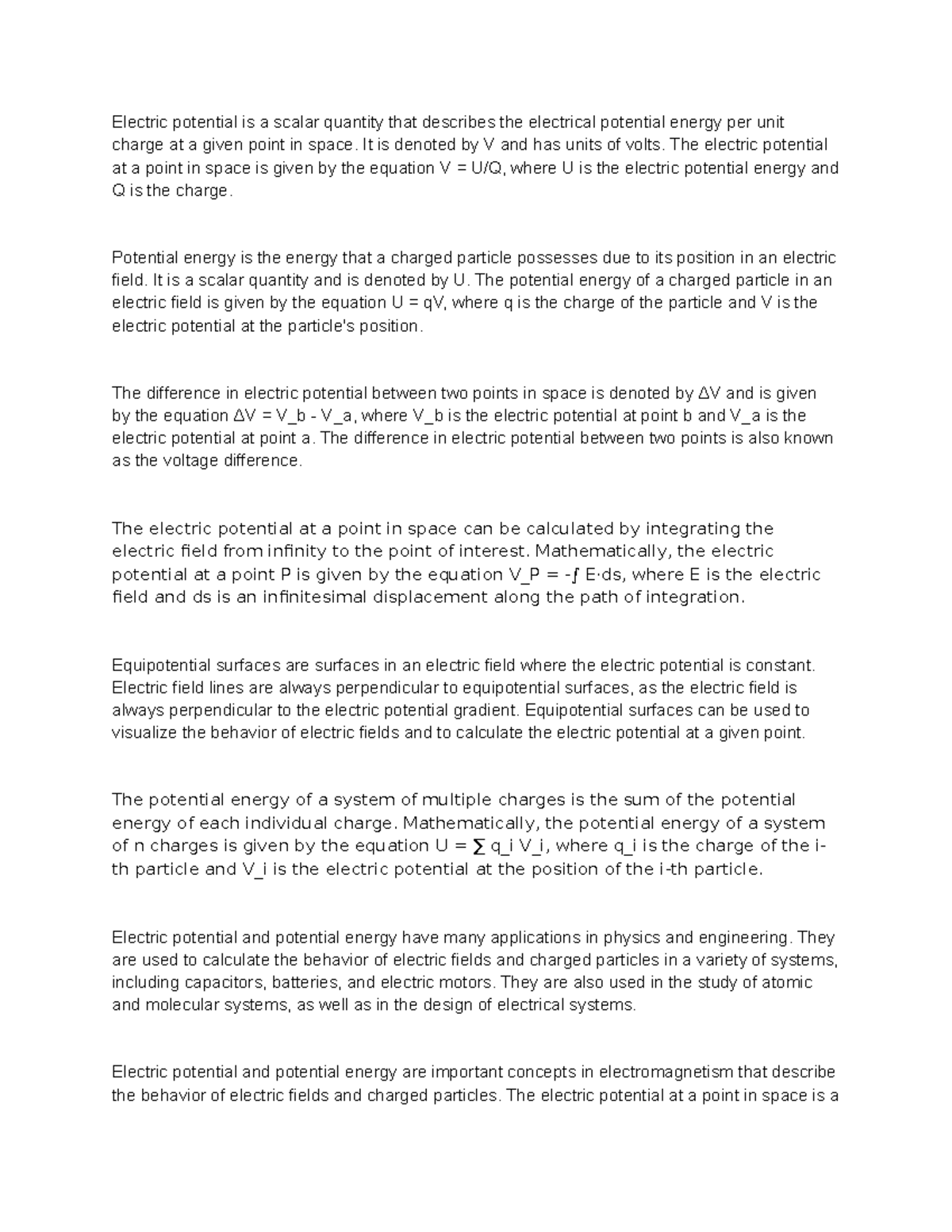 Electric Potential and Potential Energy Notes - Electric potential is a ...