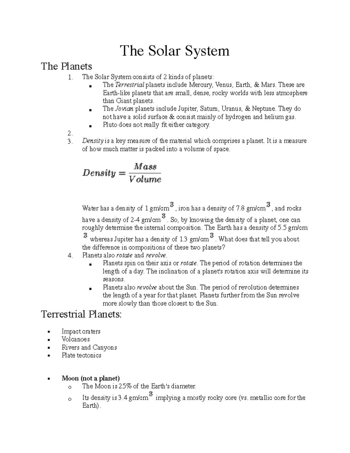 Astr notes 1 - The Solar System The Planets The Solar System consists ...