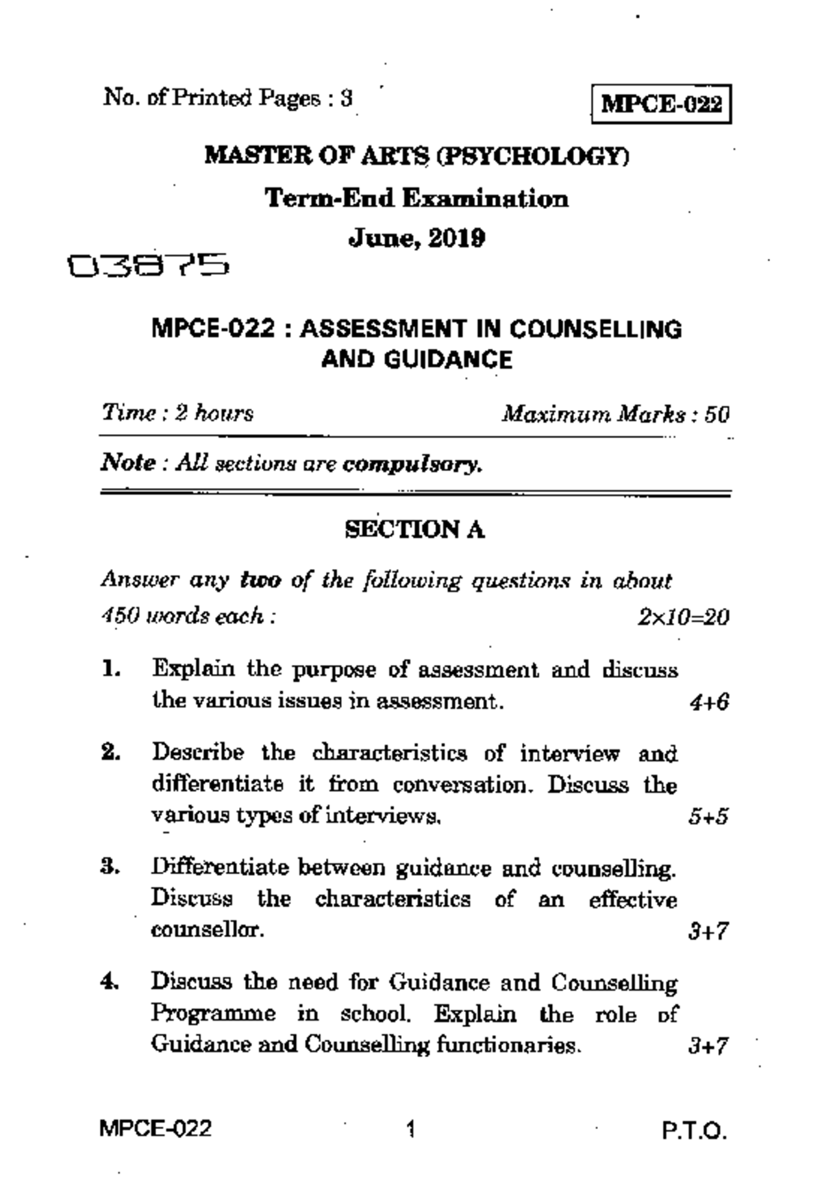 MPCE-022june 19 - question paper - No. of Printed Pages : 3 MPCE ...
