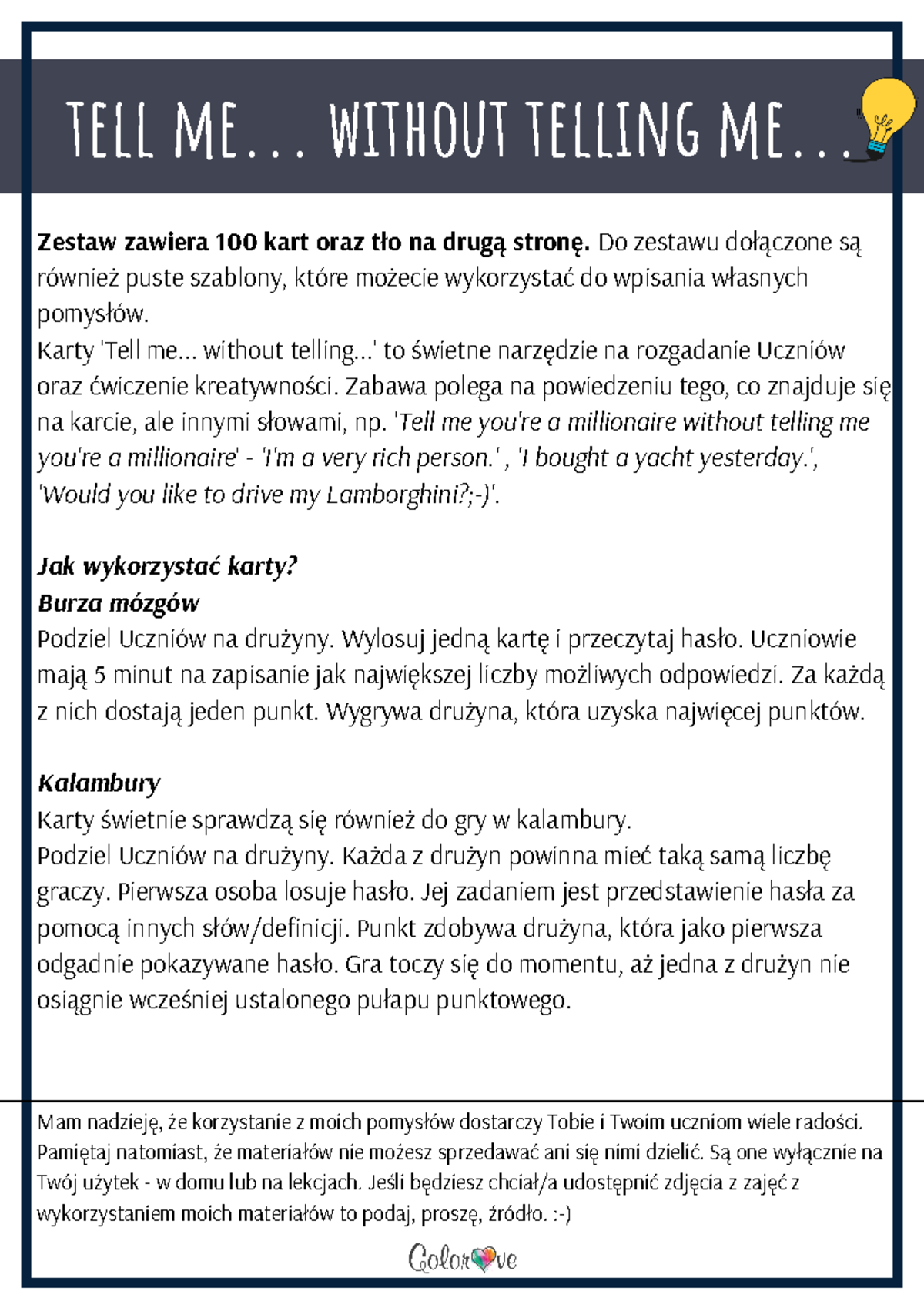 Karty-Tell-me - good - tell me... without telling me... Zestaw zawiera ...