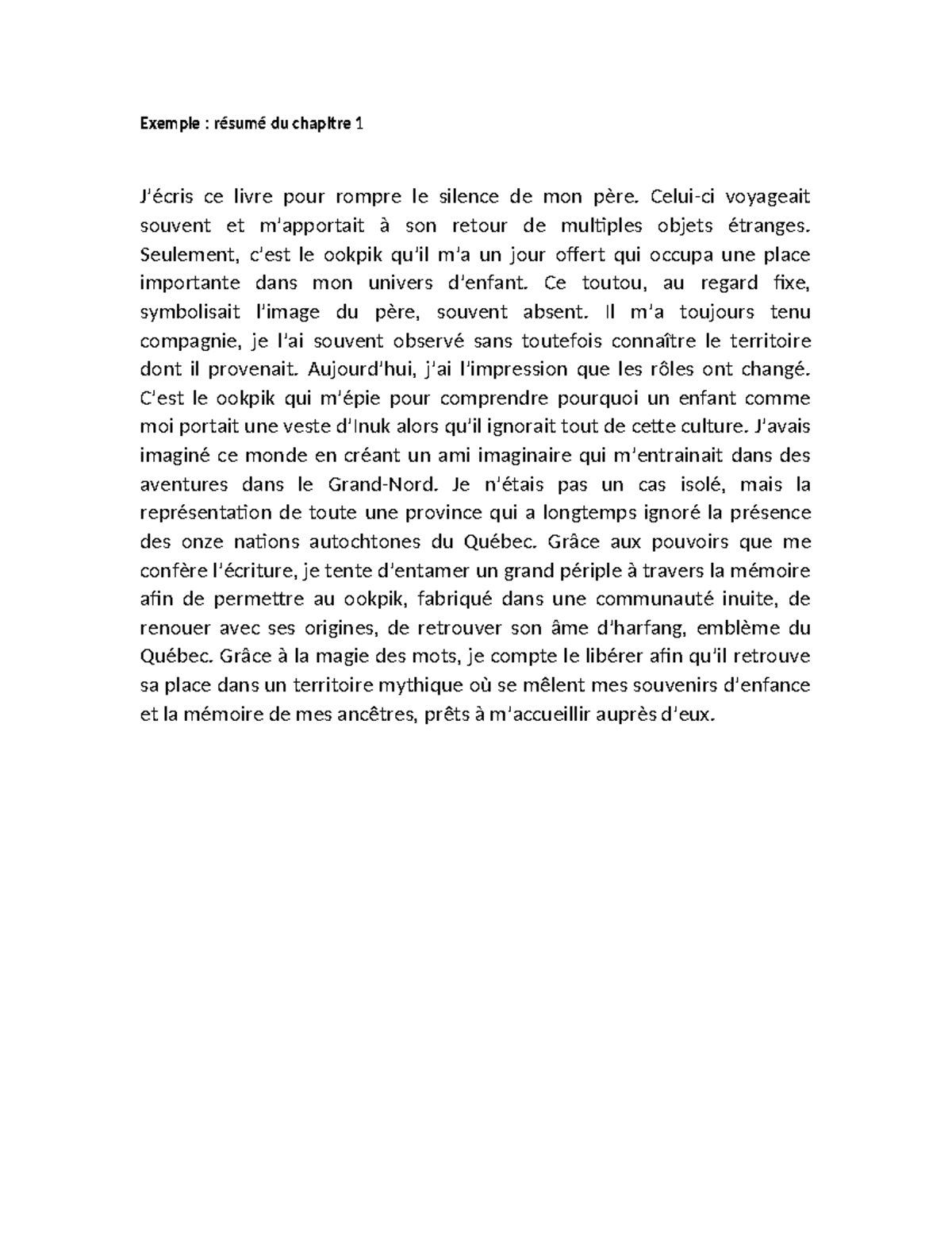 Chapitre 1 - Oopik resume - Exemple : résumé du chapitre 1 J’écris ce ...