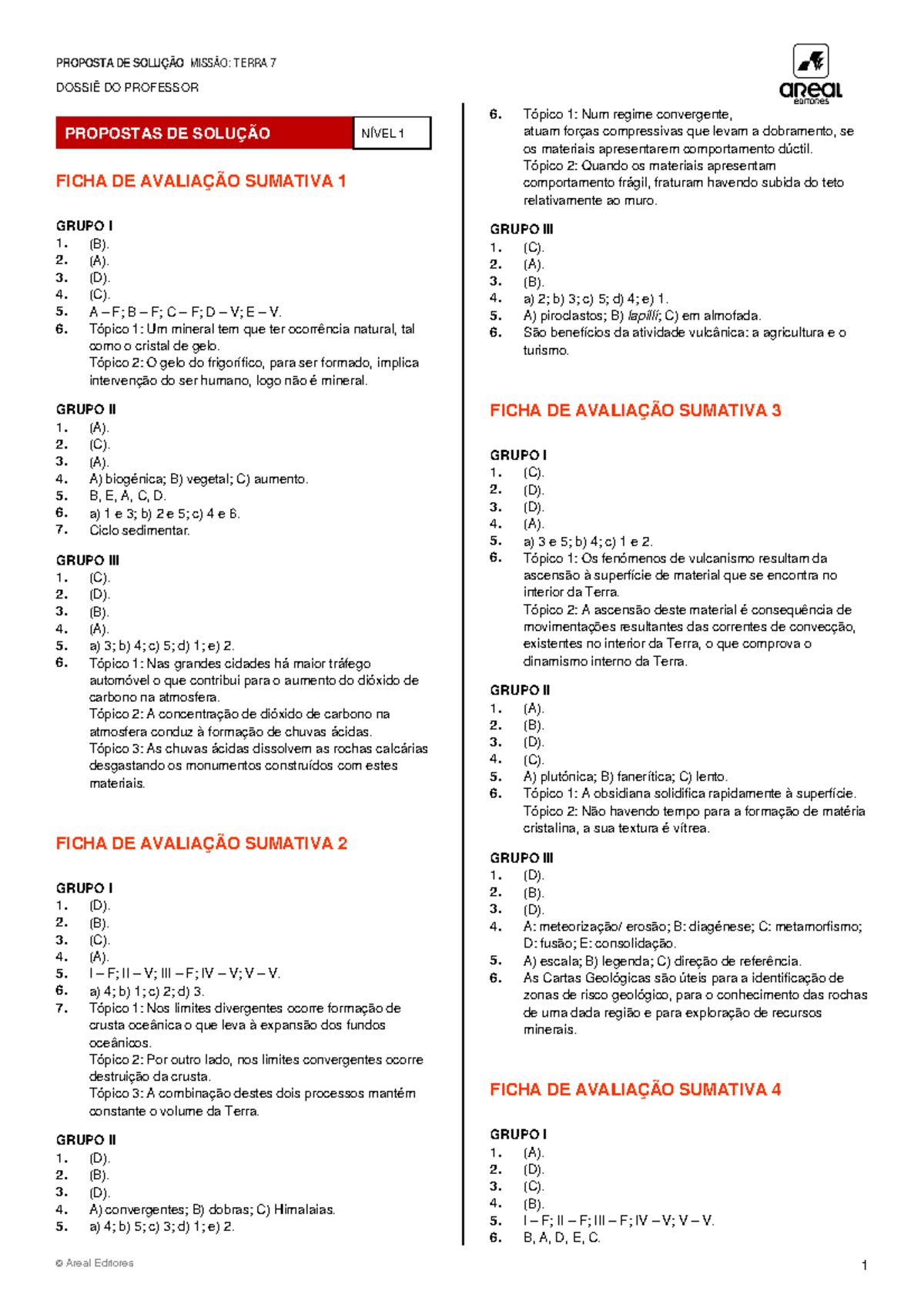Correção Ficha de Avaliação - DOSSIÊ DO PROFESSOR FICHA DE AVALIAÇÃO ...