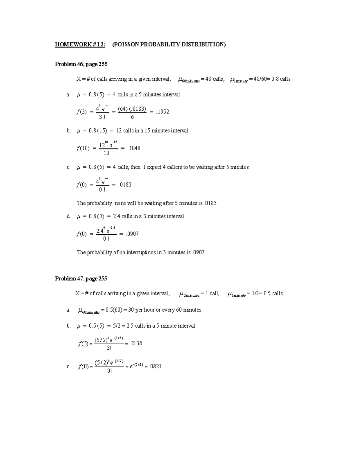Homework # 12 - Poisson Distribution - HOMEWORK # 12: (POISSON ...
