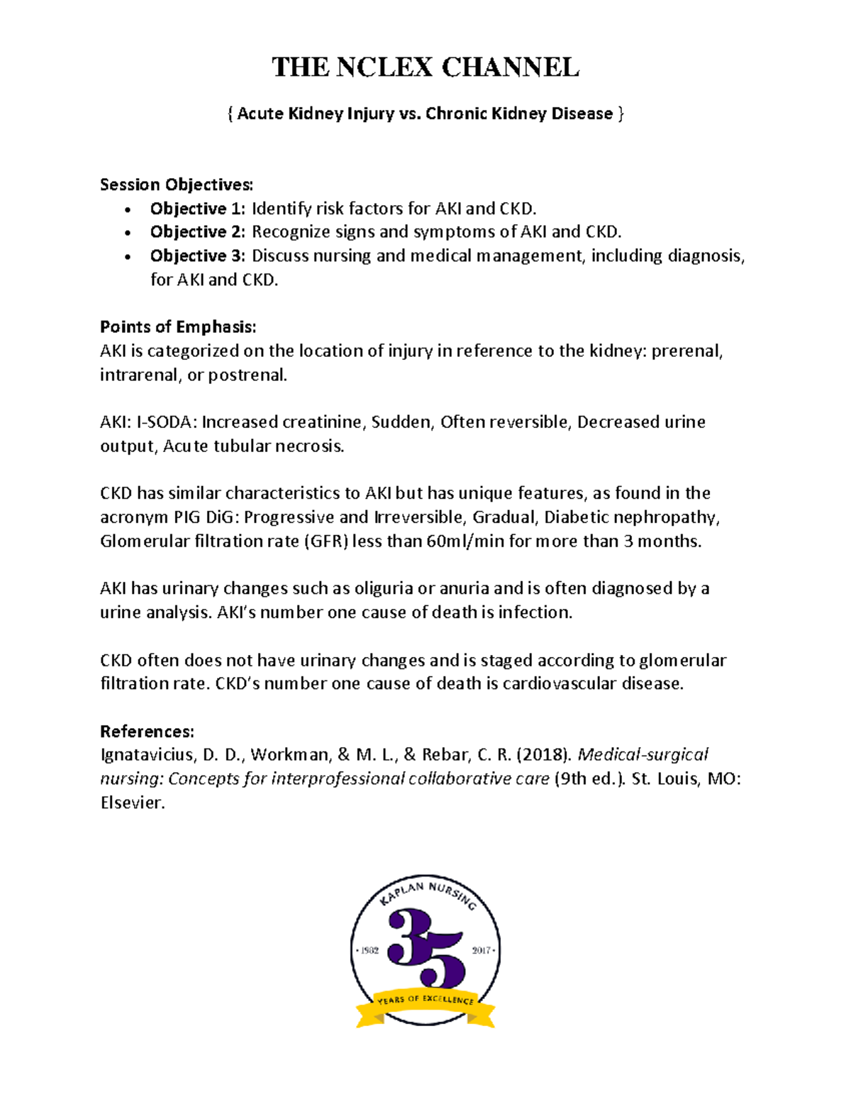 Handout Acute Kidney Injury vs Chronic Kidney Disease - THE NCLEX ...