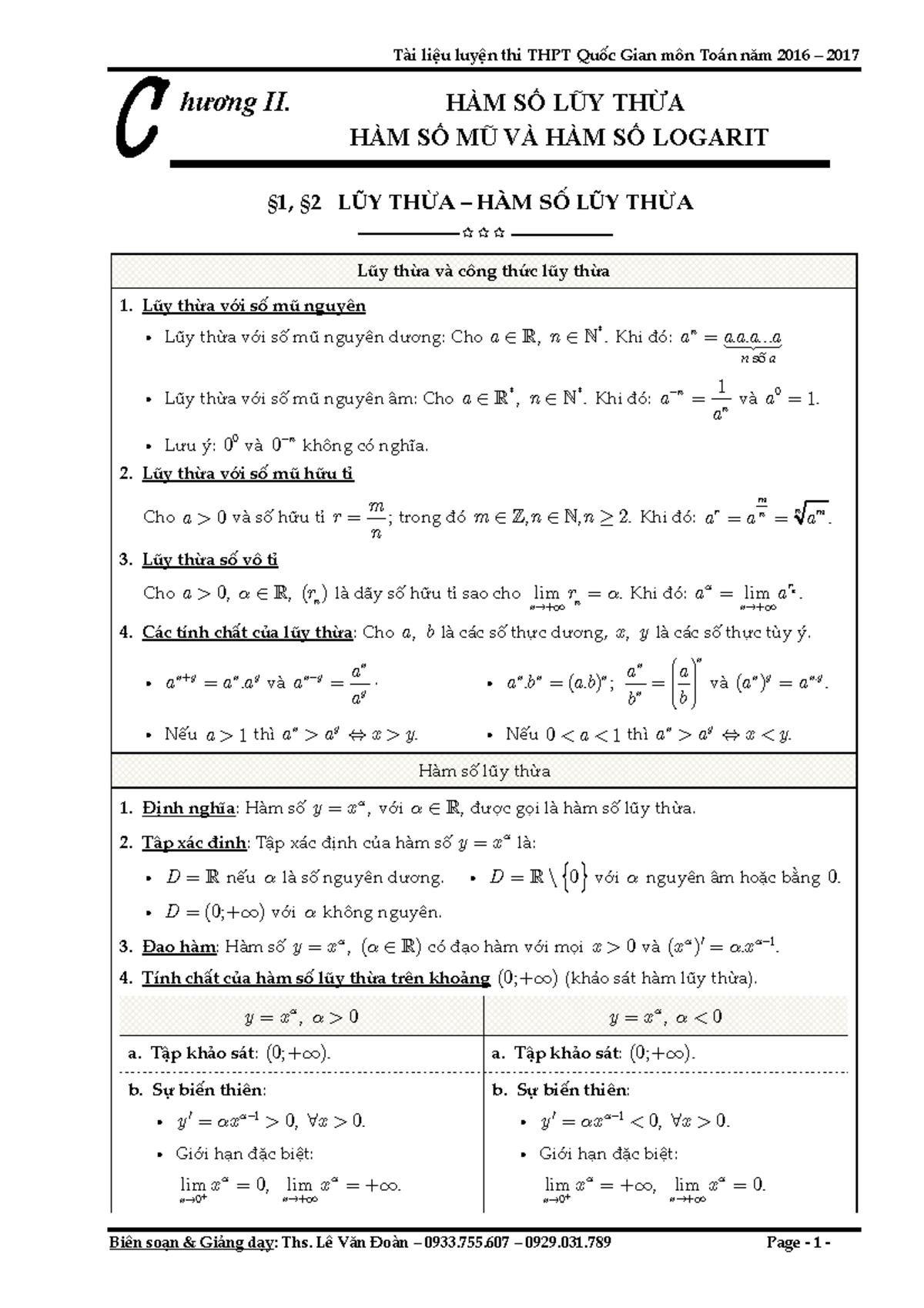 Bai tap trac nghiem ham so luy thua mu va logarit le van doan - hương II. HÀM SỐ LŨY THỪA HÀM SỐ ...