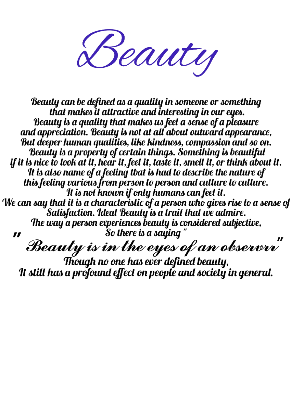 Beauty Lecture Note - English Language - Studocu