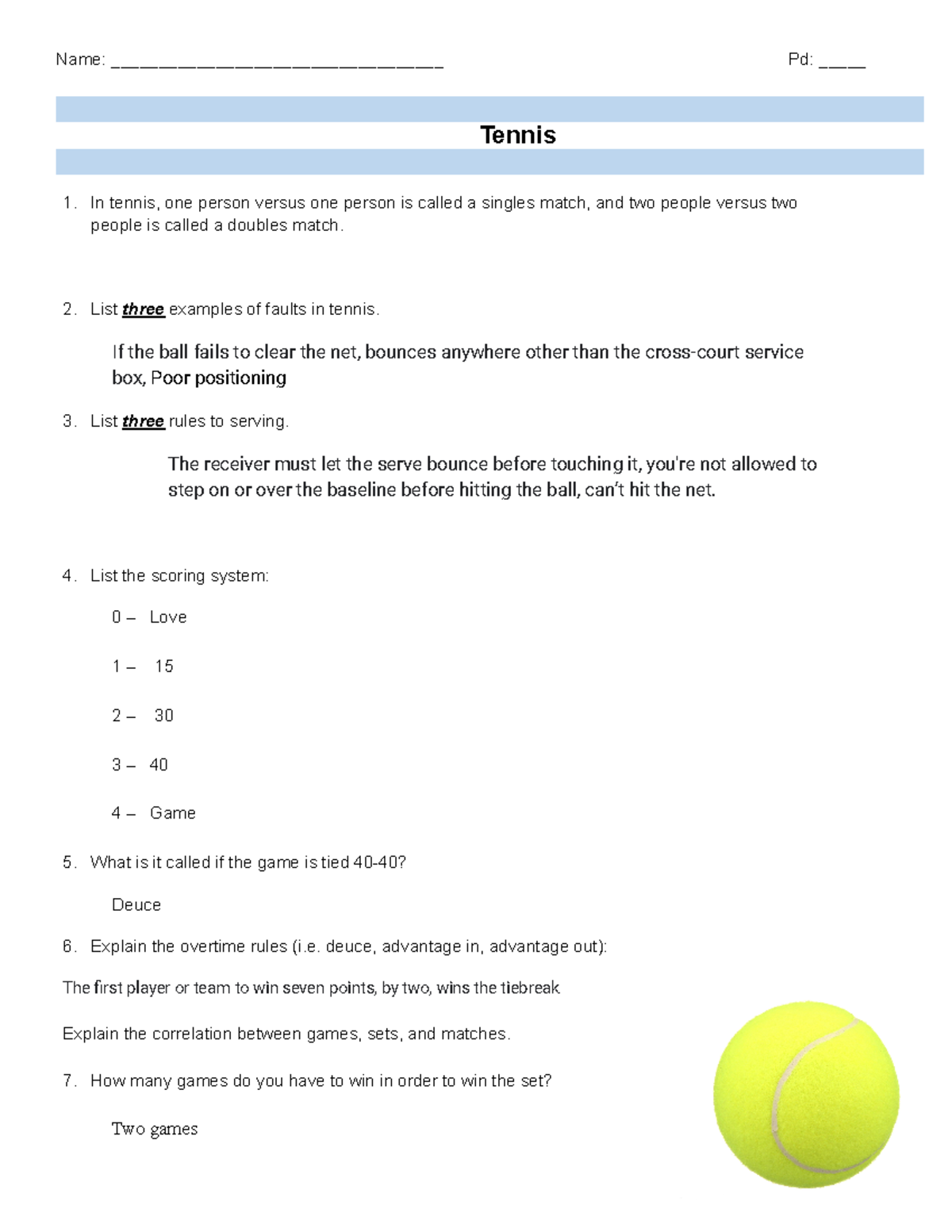 Copy of (Worksheet) Tennis - Name ...