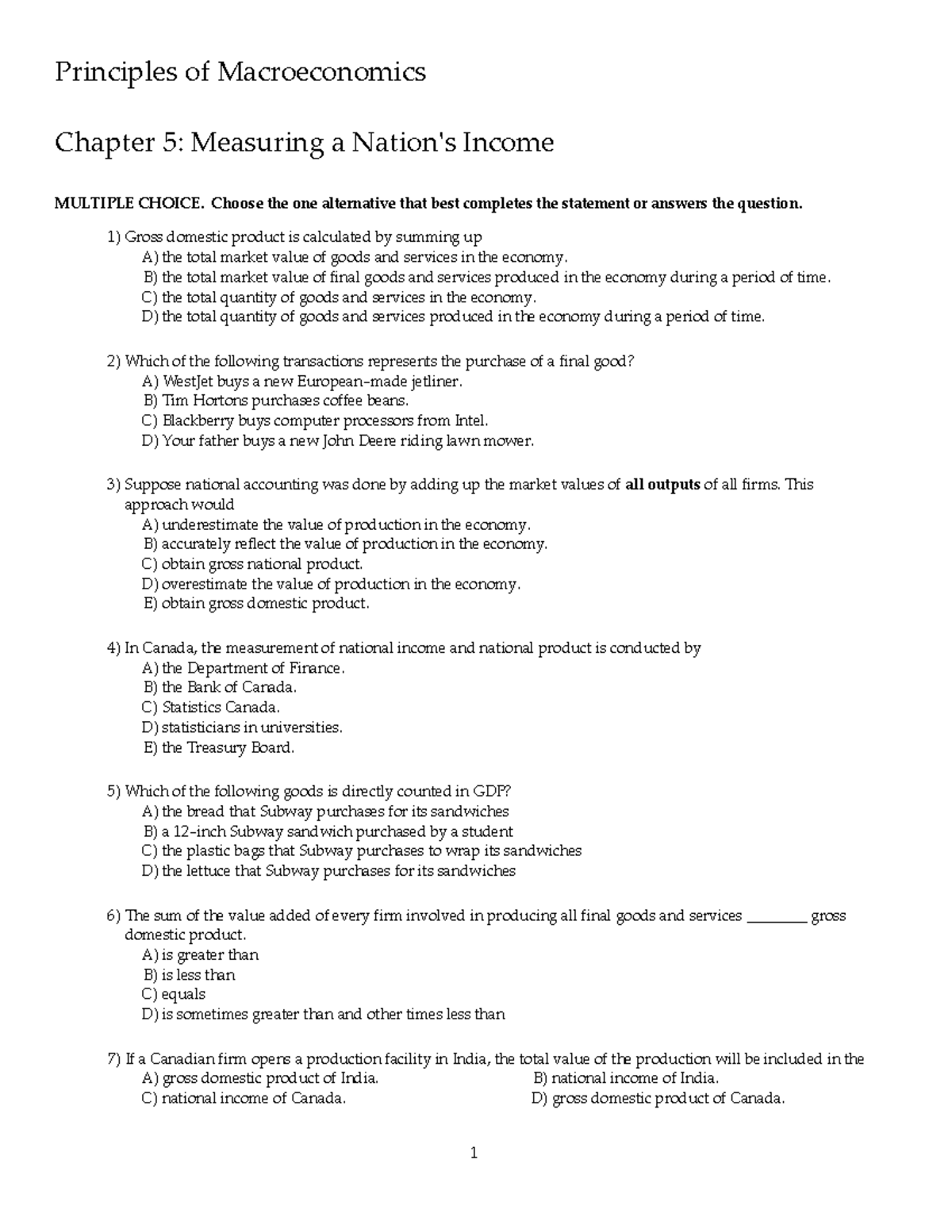 Econ 105 ch 5 GDP - Chapter 5 questions - Principles of Macroeconomics ...