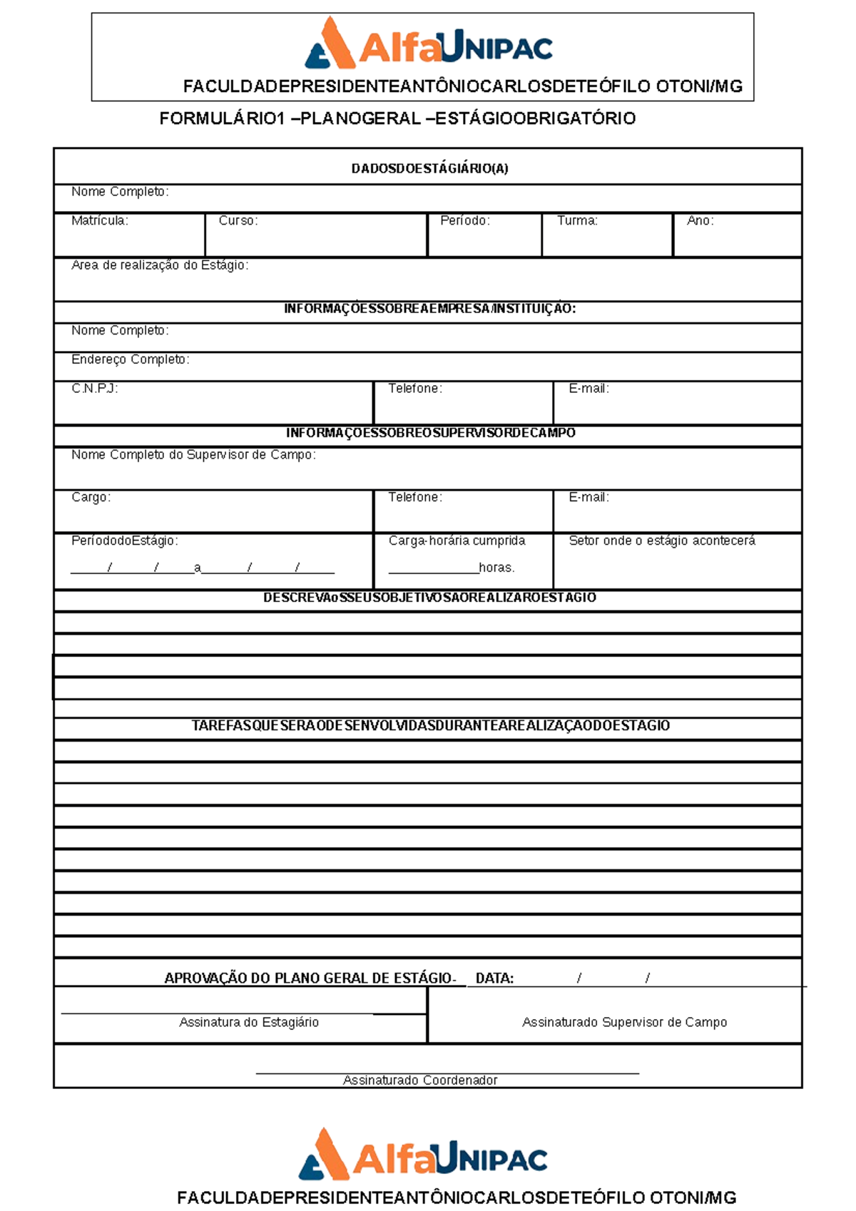 Formularios - Ficha de preenchimento de estágio da área de neuro ...