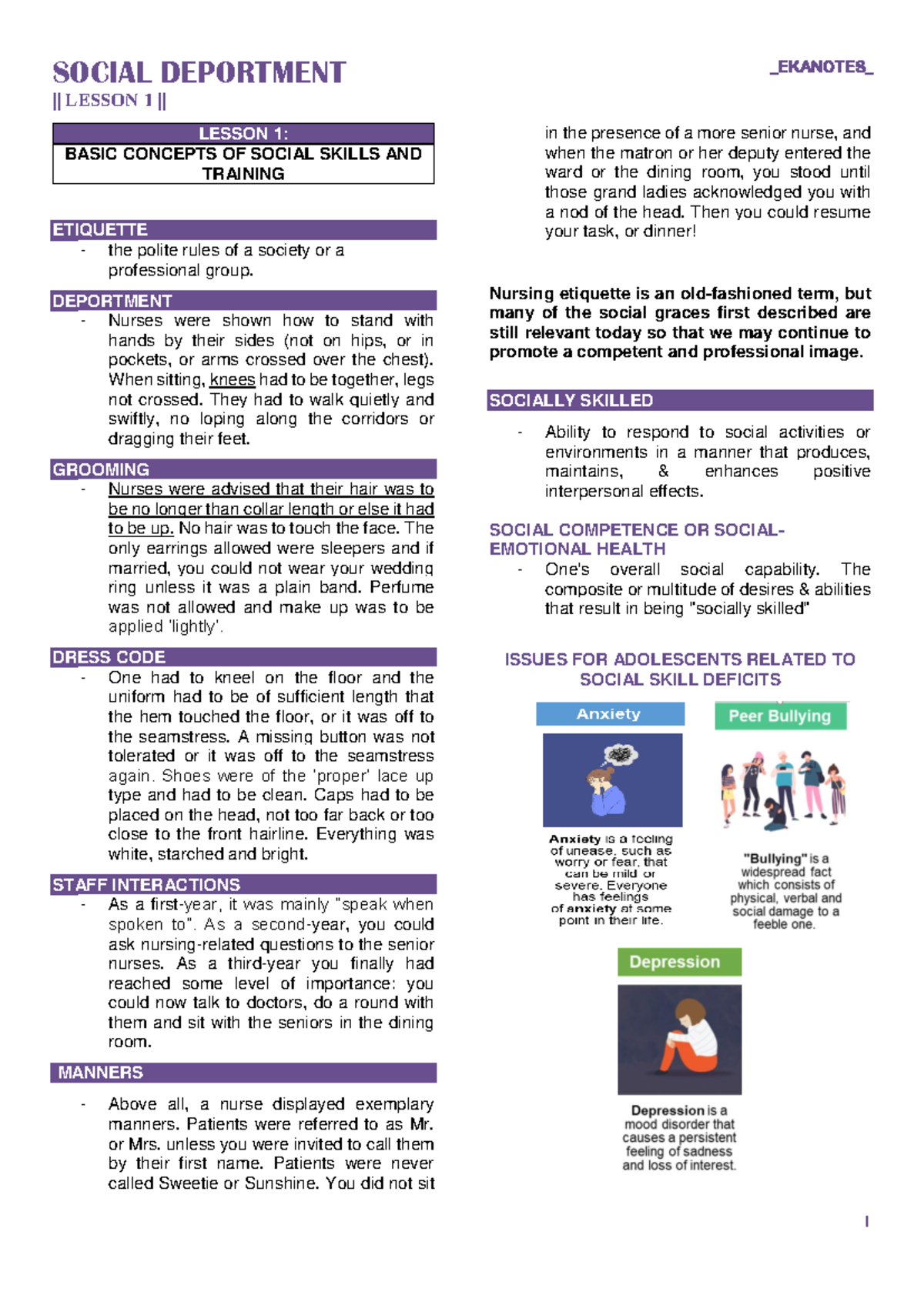 Socdep Notes 1 - simple - SOCIAL DEPORTMENT || LESSON 1 || 1 EKANOTES ...