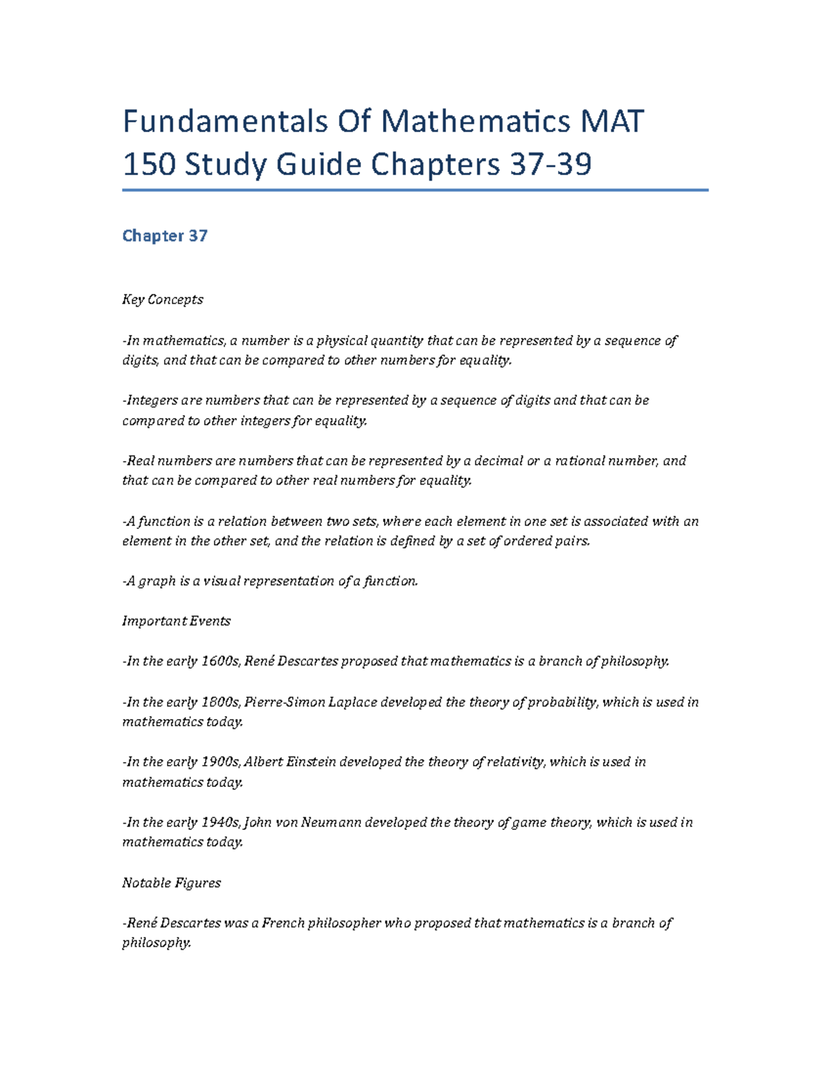 Fundamentals Of Mathematics MAT 150 Study Guide Chapters 37-39 ...