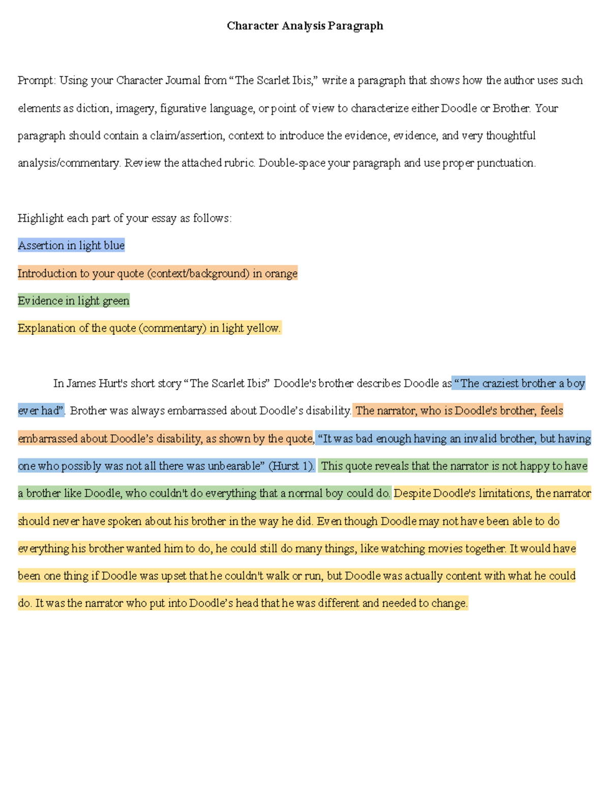 Character Analysis Paragraph - Character Analysis Paragraph Prompt ...