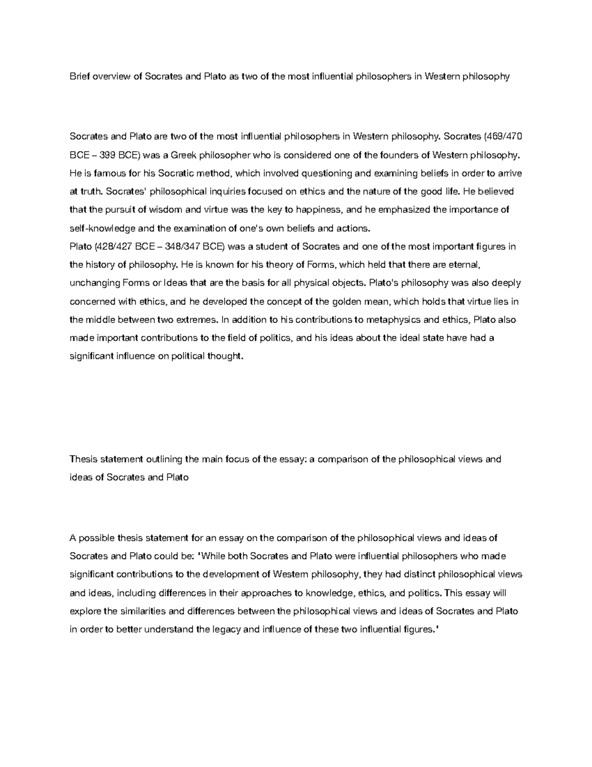 Brief overview of Socrates and Plato - Socrates (469/ BCE – 399 BCE ...