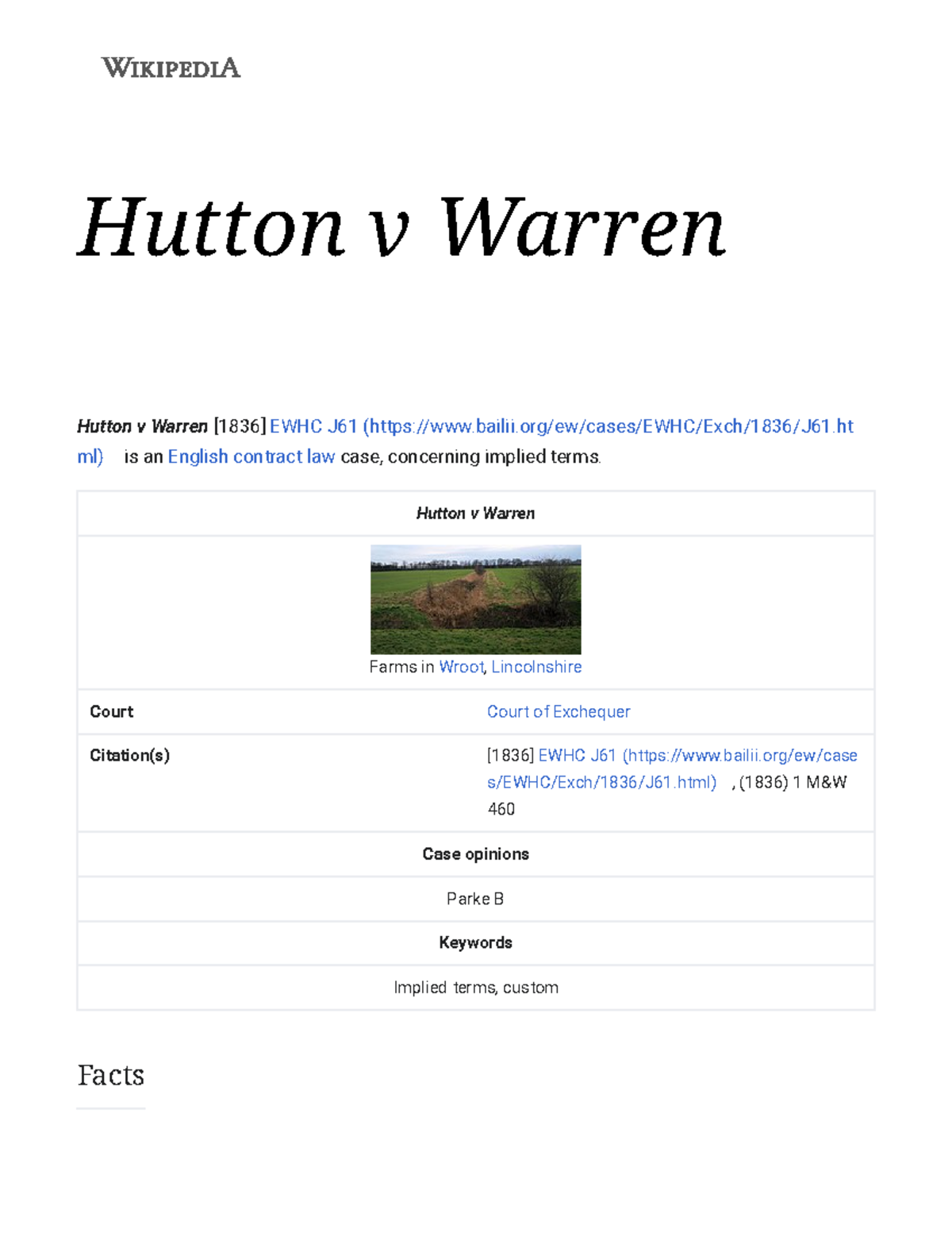 Hutton v Warren - Wikipedia - Hutton v Warren Hutton v Warren [1836 ...