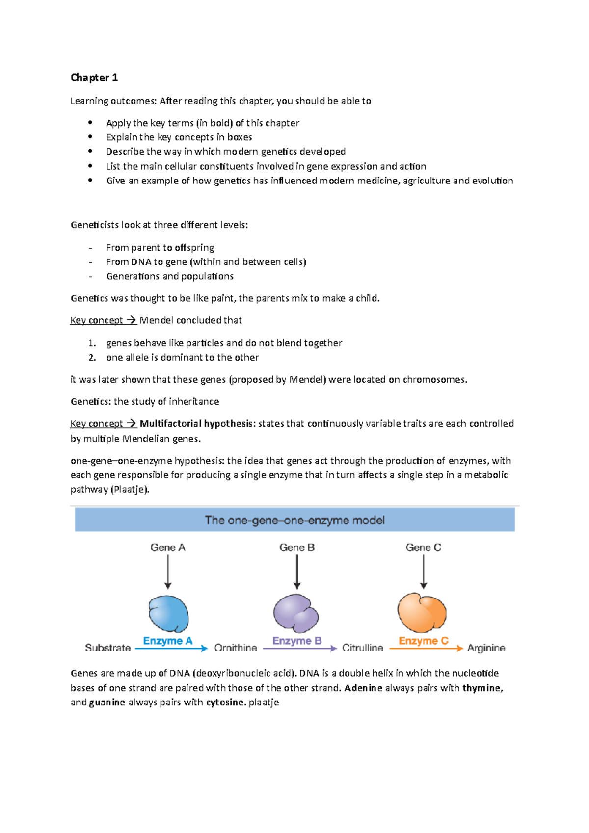 Genetics boek samenvatting - Chapter 1 Learning outcomes: After reading ...
