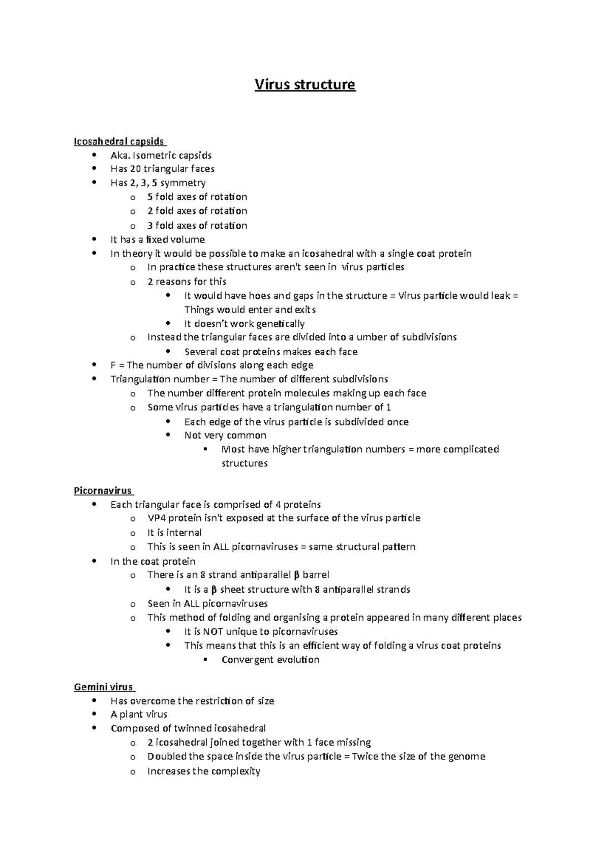 Viruses capsids - Notes - Virus structure Icosahedral capsids Aka ...