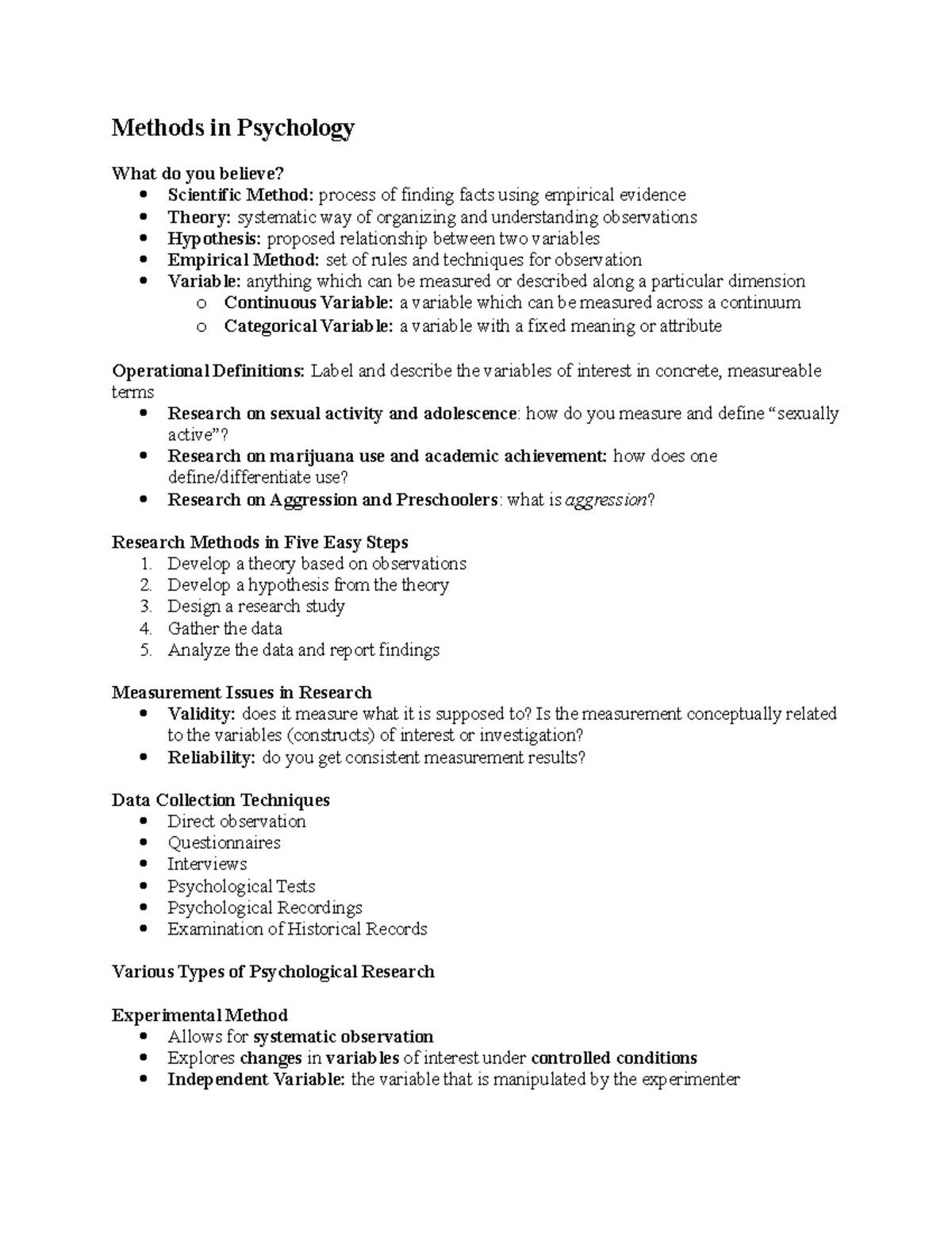 Lecture 2 - Methods in Psychology - Methods in Psychology What do you ...