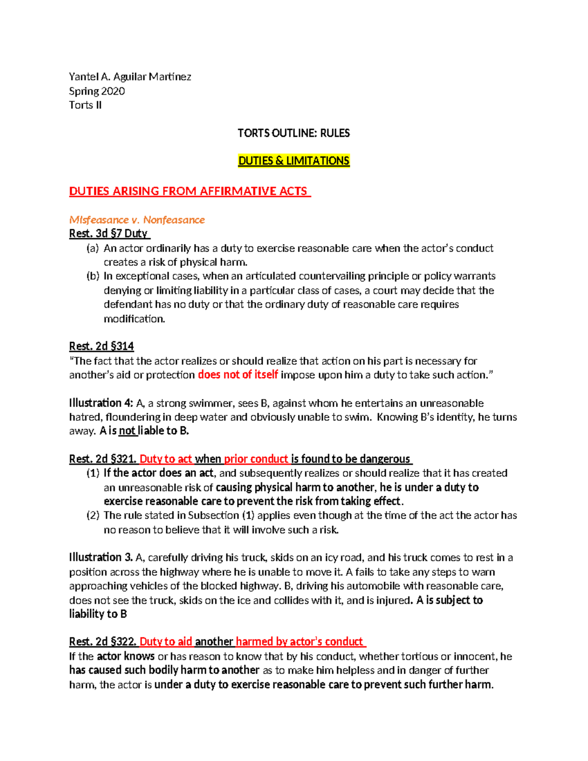 Torts II Outline Rules-1 2- yantel - Yantel A. Aguilar Martinez Spring ...
