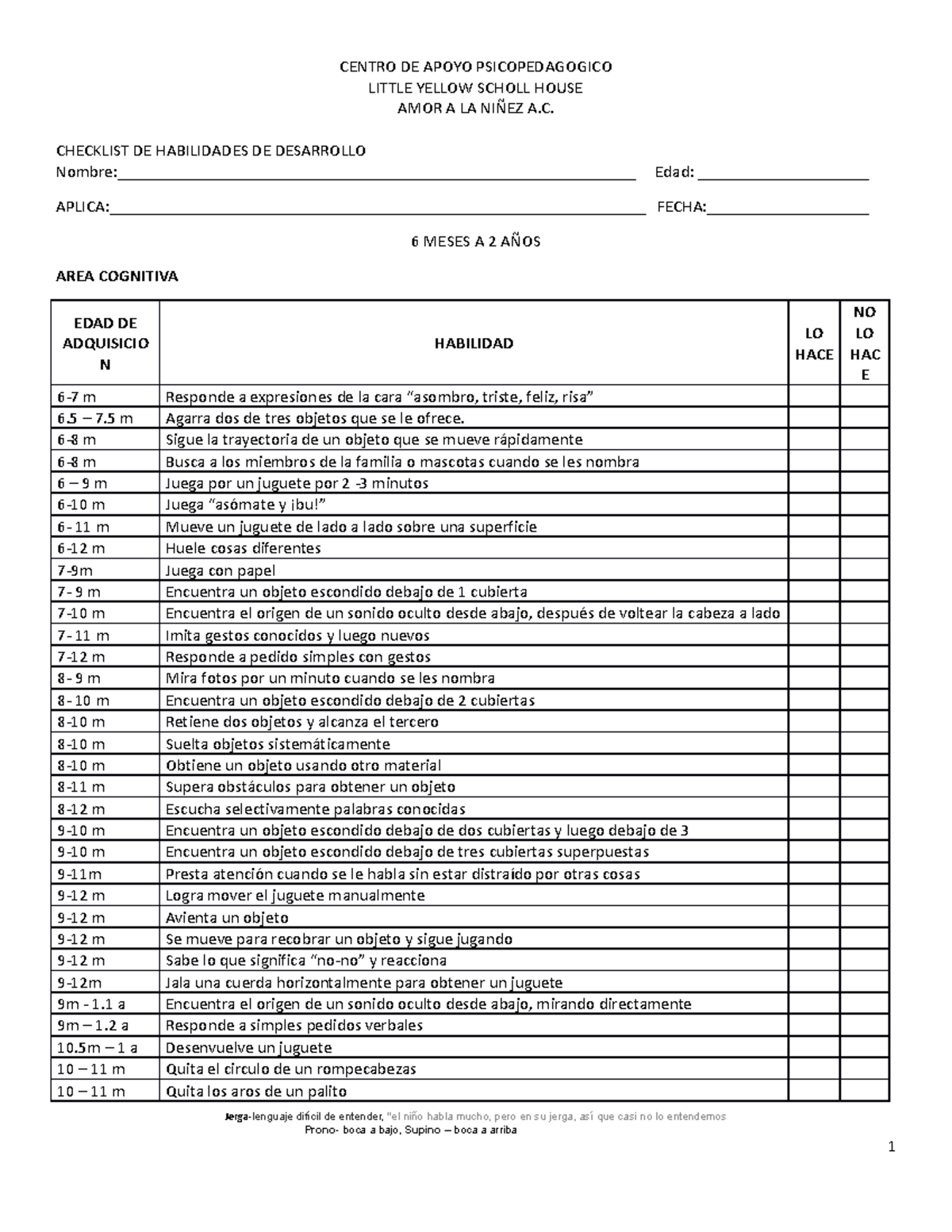 1. Checklist PARA LA Evaluacion DE Niños DE 6 M A 2 AÑOS - LITTLE ...