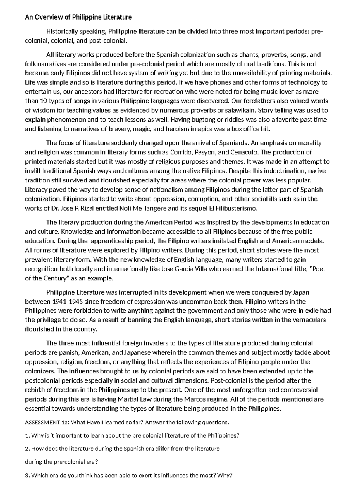 An Overview of Philippine Literature - An Overview of Philippine ...