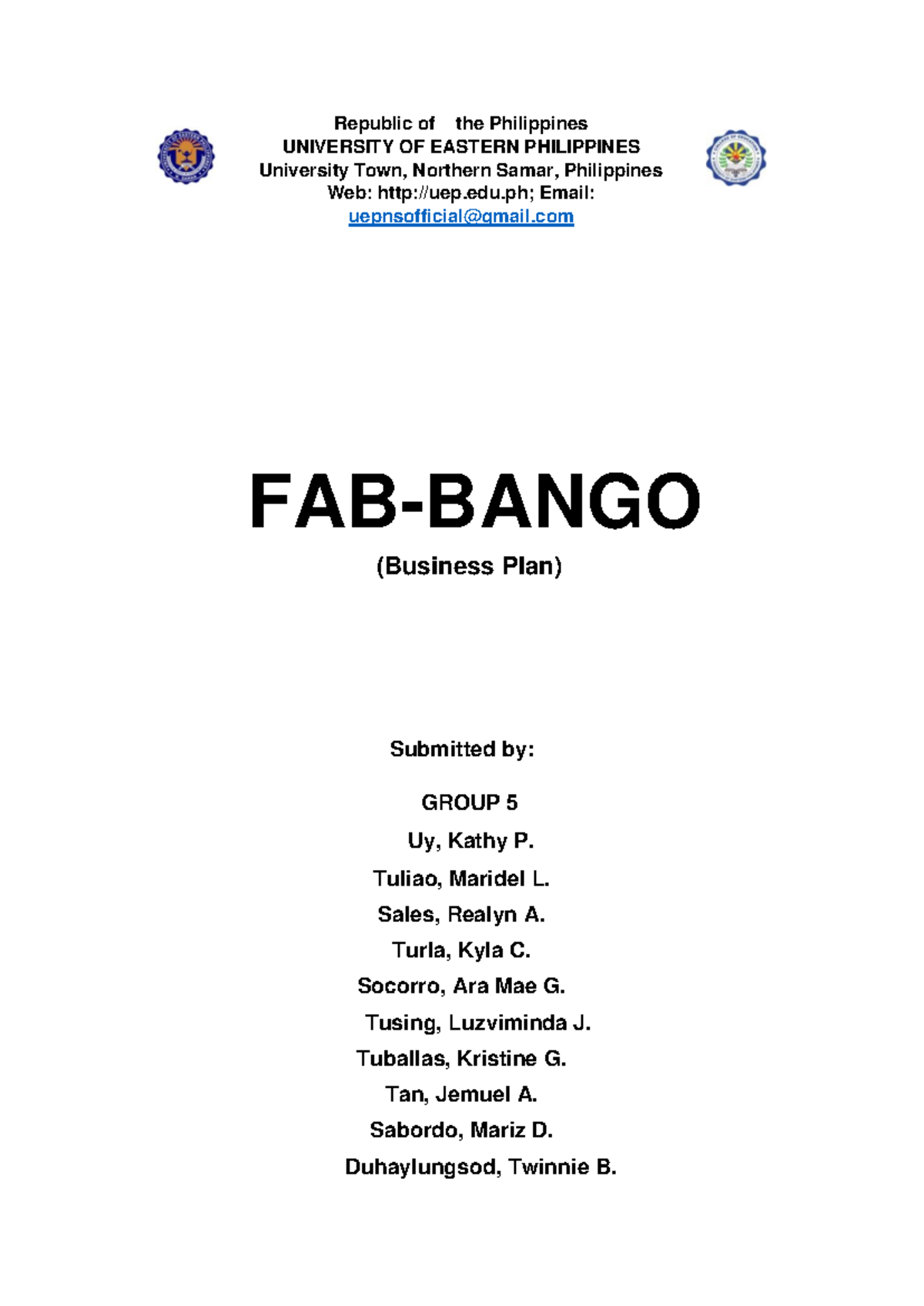 Fabcon - Example Business Plan - Republic of the Philippines UNIVERSITY ...