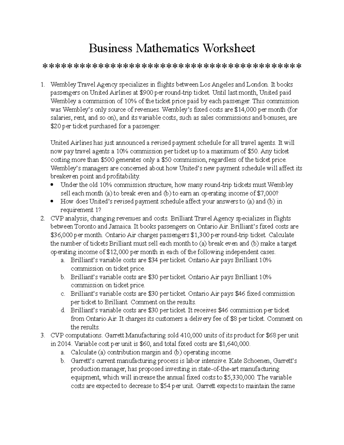2022 maths woorksheet - Business Mathematics Worksheet