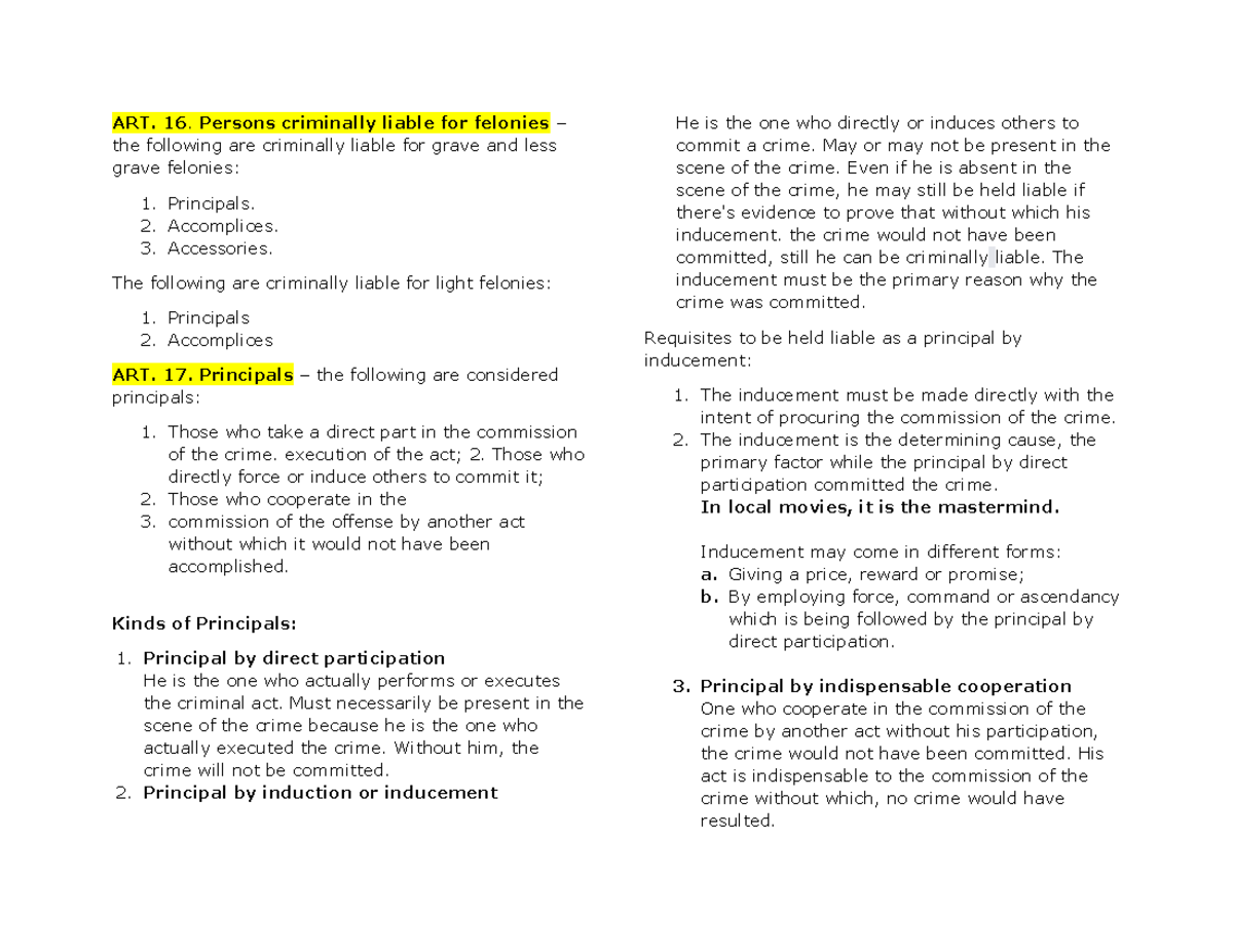 ART16-20 - criminal law book 2 article 16-20 - ART. 16. Persons ...