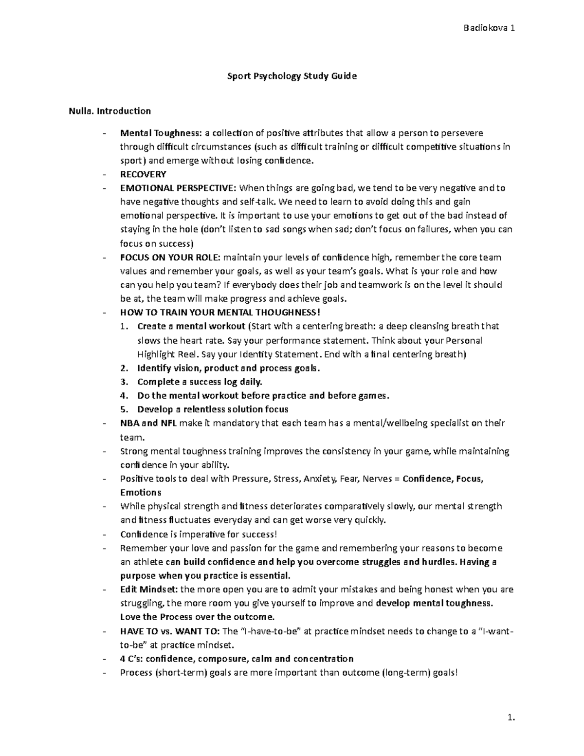 Sport Psychology Study Guide - Introduction Mental Toughness: a ...