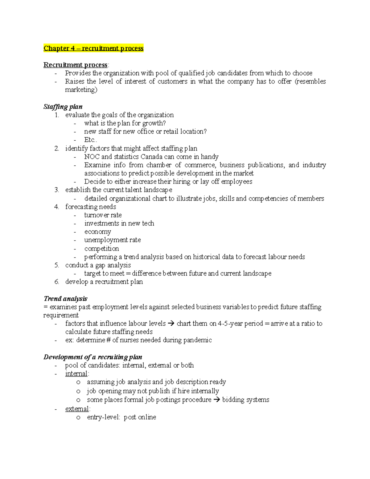 Chapter notes 4-5-6 - Chapter 4 – recruitment process Recruitment ...