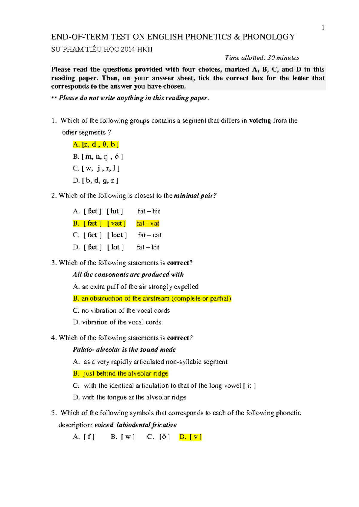 Sample Phono 2 - documents - END-OF-TERM TEST ON ENGLISH PHONETICS ...