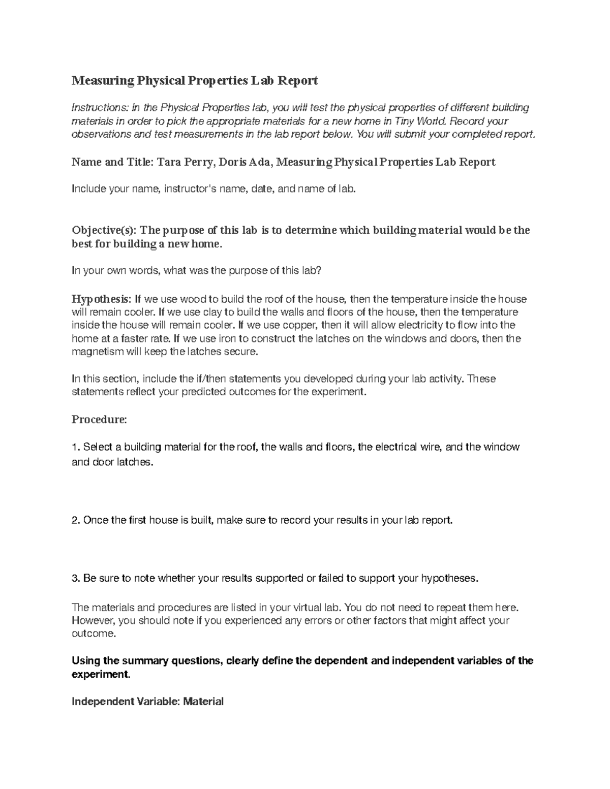 Measuring Physical Properties Lab Report - Measuring Physical ...