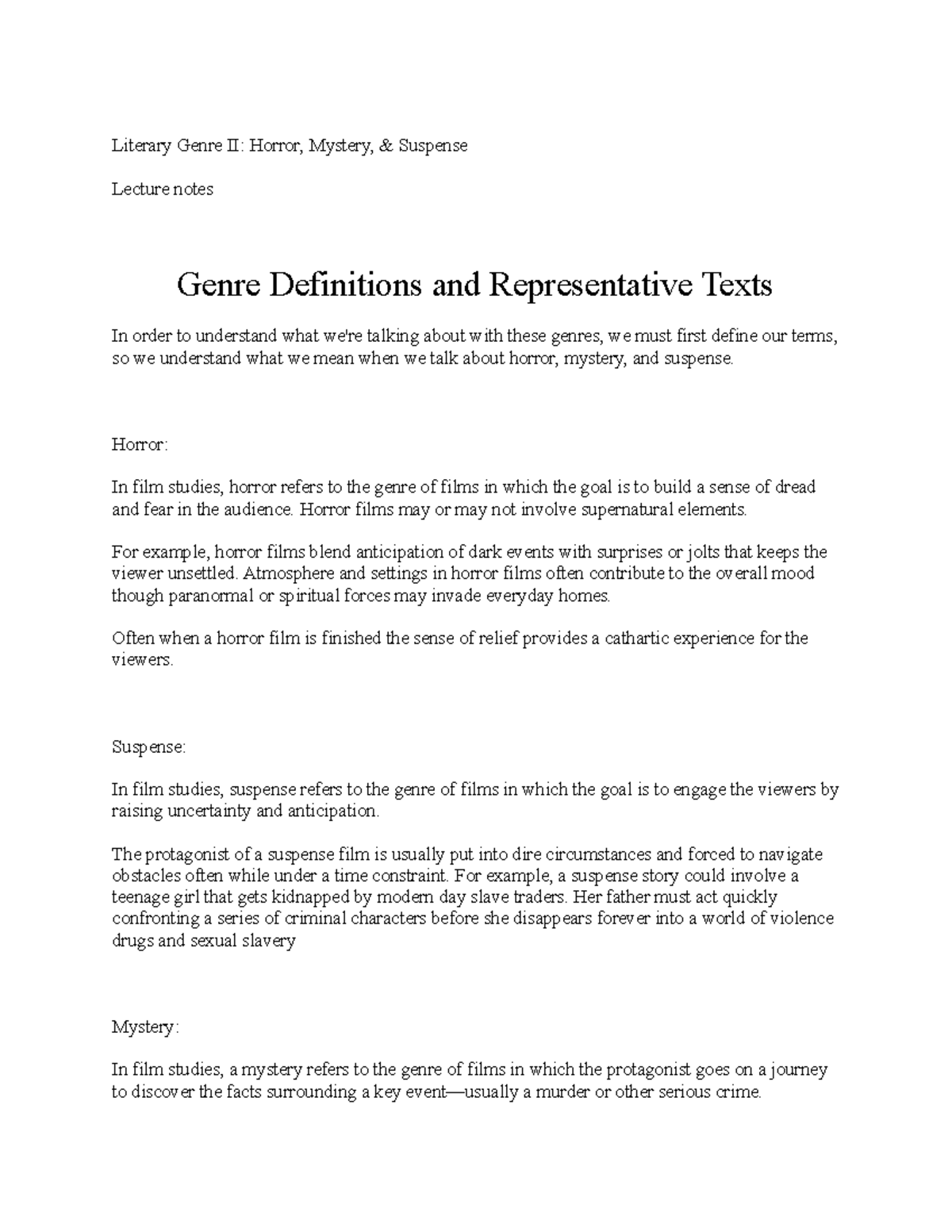 Literary Genre II Horror, Mystery & Suspense: Genre Definitions ...