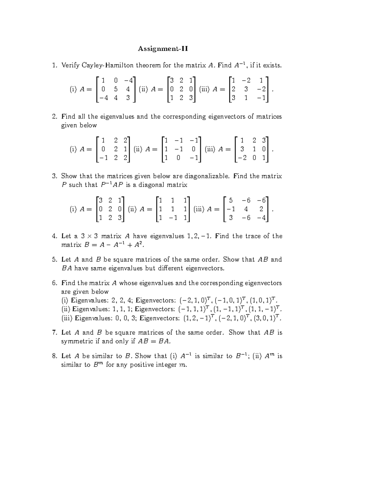 Matrix assignment - BOOKS - Assignment-II Verify Cayley-Hamilton ...