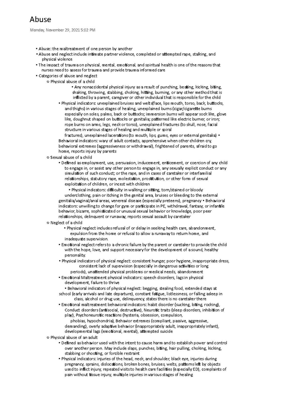 Abuse - lecture - Abuse Monday, November 29, 2021 5:02 PM - Abuse: the ...