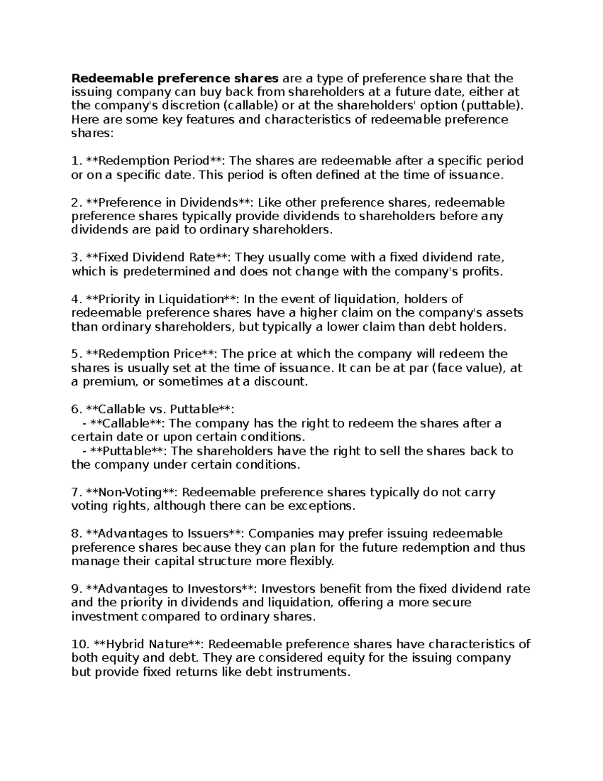 Redeemable preference shares - Here are some key features and ...