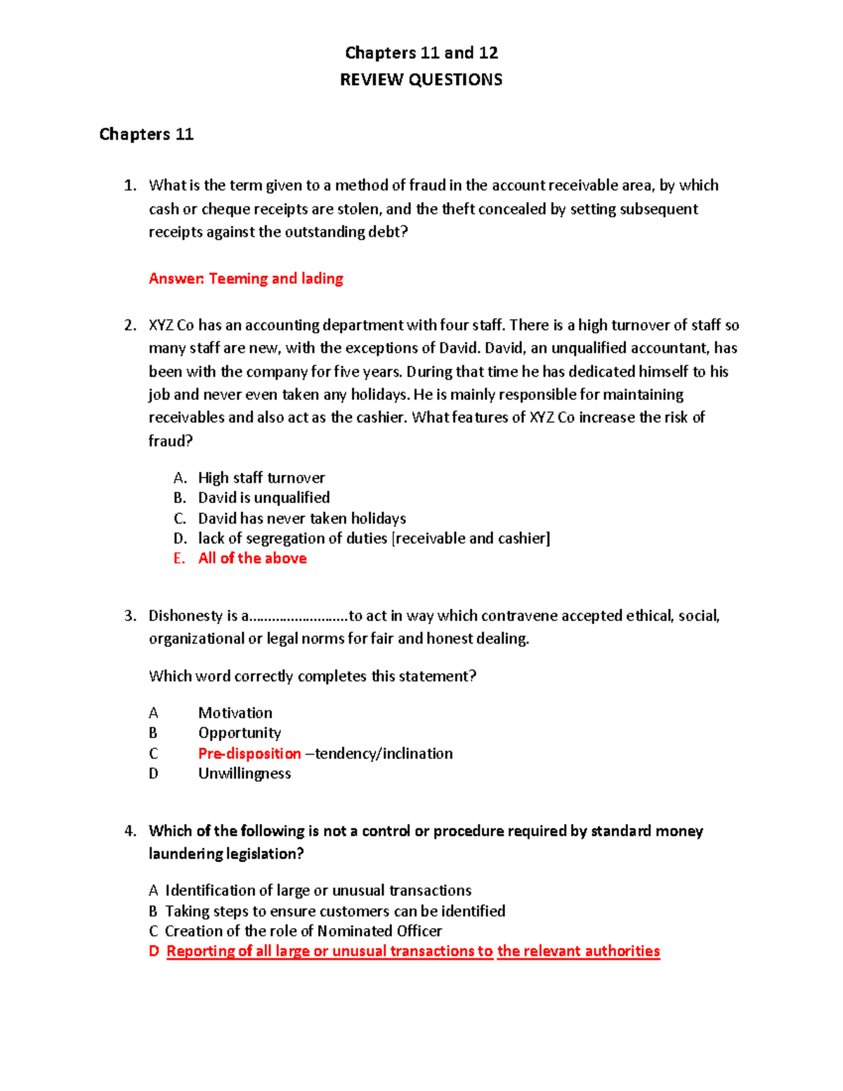 Chapters 11 and 12 Review Questions - Chapters 11 and 12 REVIEW ...