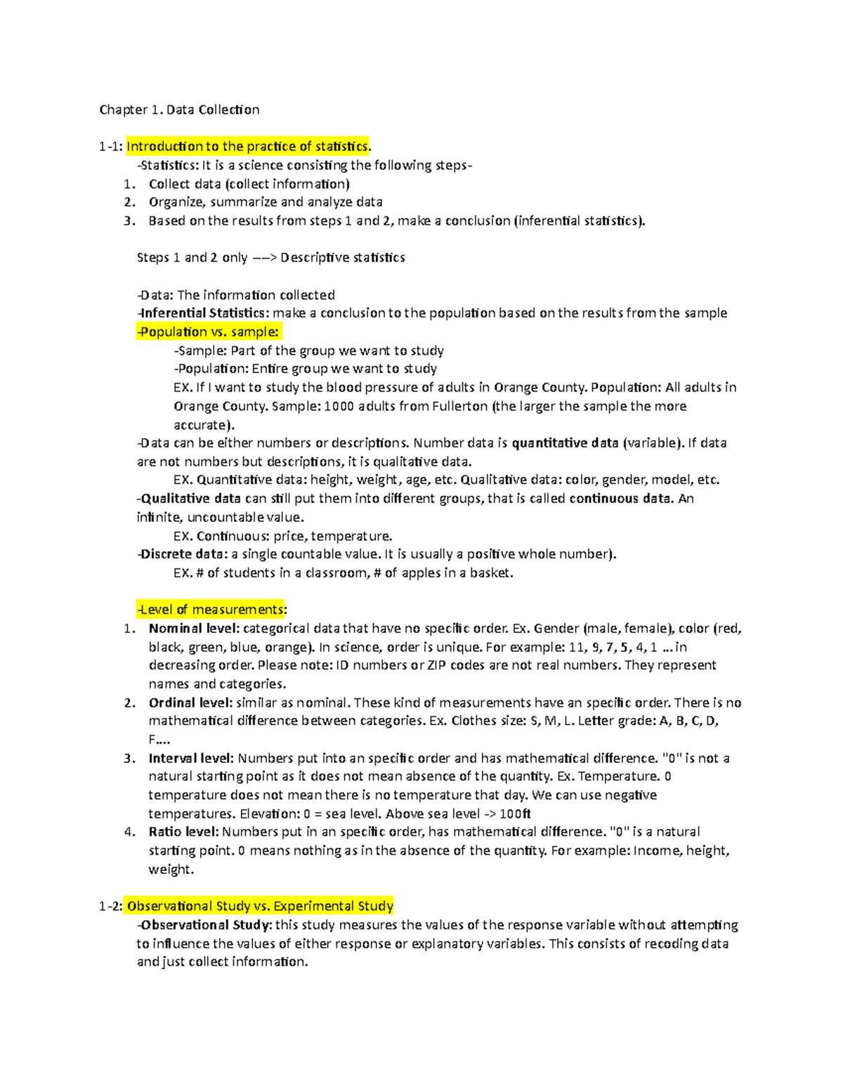Chapter 1 Statistics - Chapter 1. Data Collection 1-1: Introduction to the practice of ...