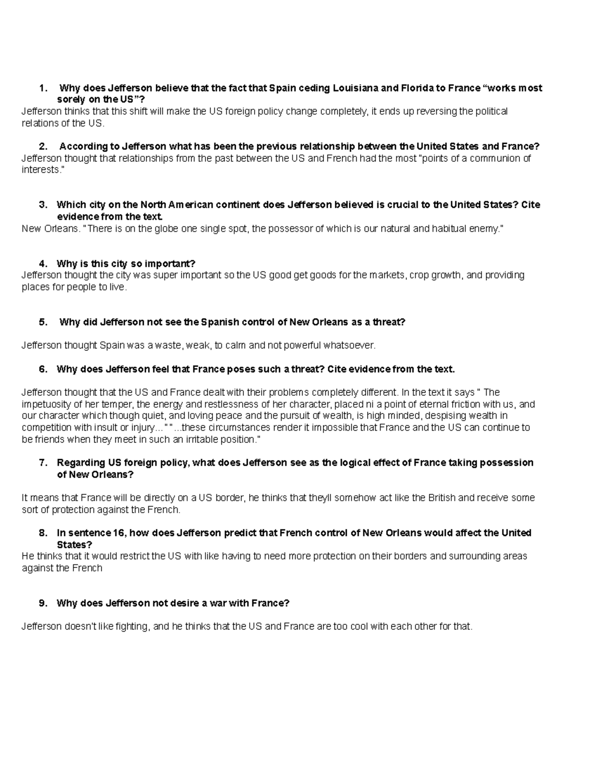 U3 L7 Jefferson and the Louisiana Purchase - 1. Why does Jefferson ...