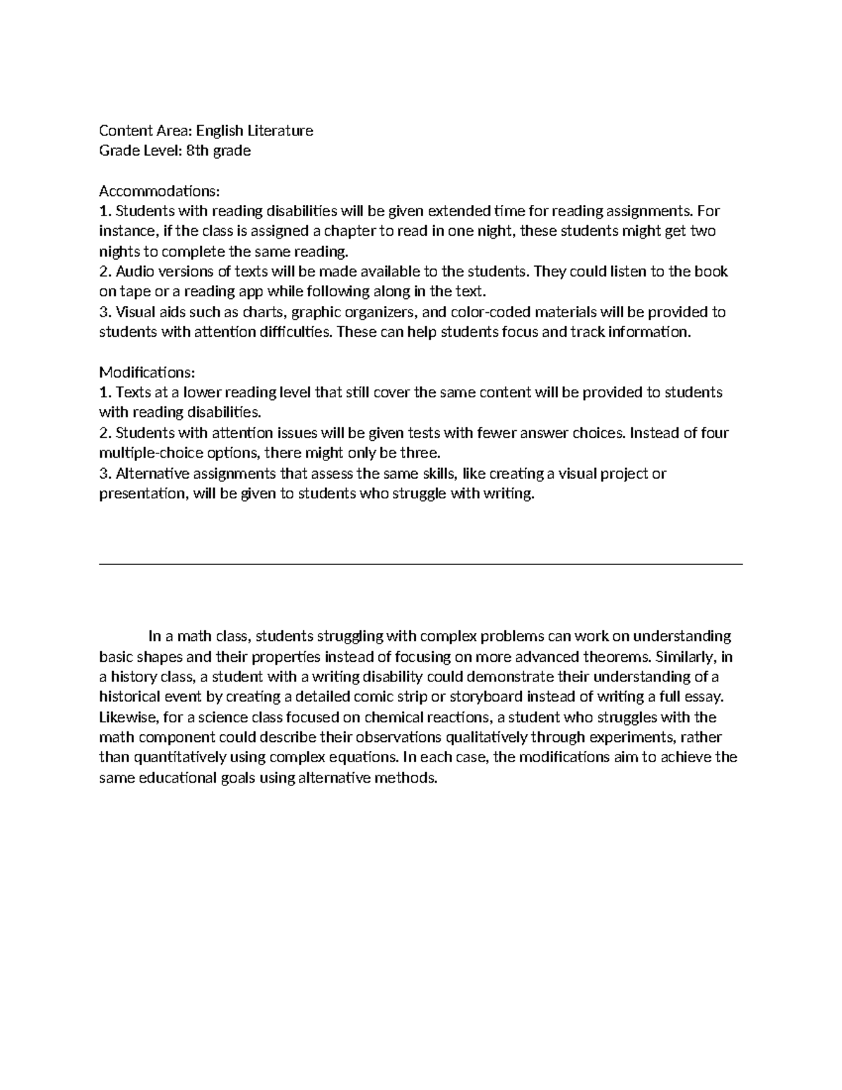 IEP AND ME activity - assignment - Content Area: English Literature ...