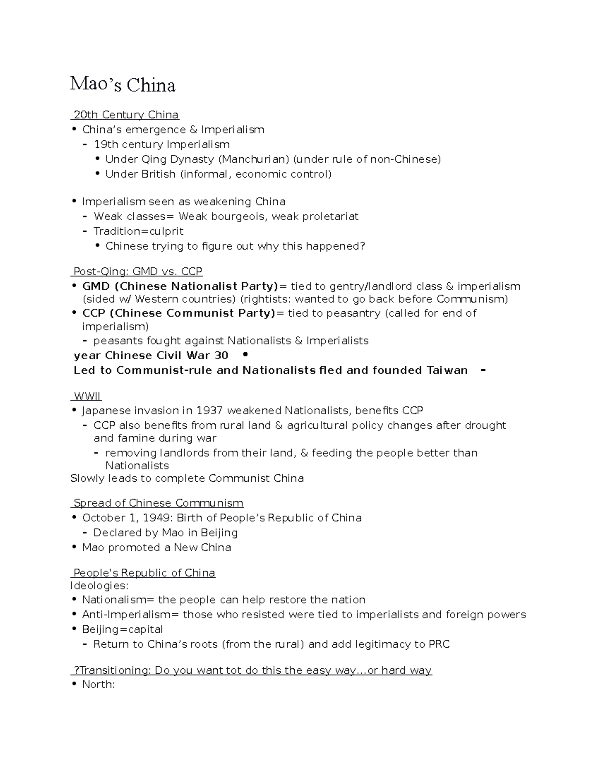 Chinese Revolution and Mao Book Notes - Mao’s China 20th Century China ...