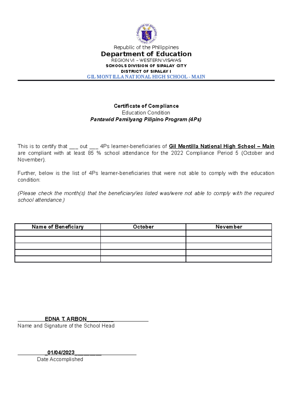 4Ps-Consolidation - None - Republic of the Philippines Department of ...