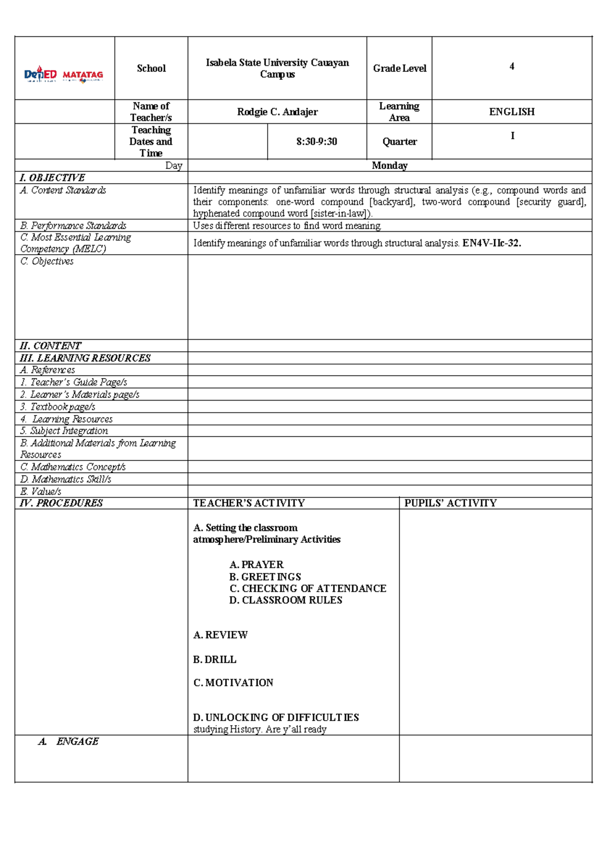 DLP- Template 1 - Unfinished - School Isabela State University Cauayan ...